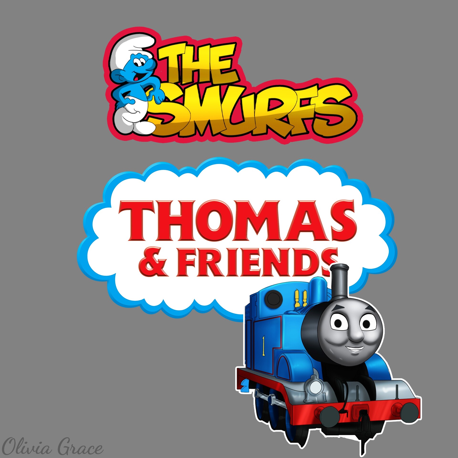 Olivia Grace - Smurfs and Thomas Logo art