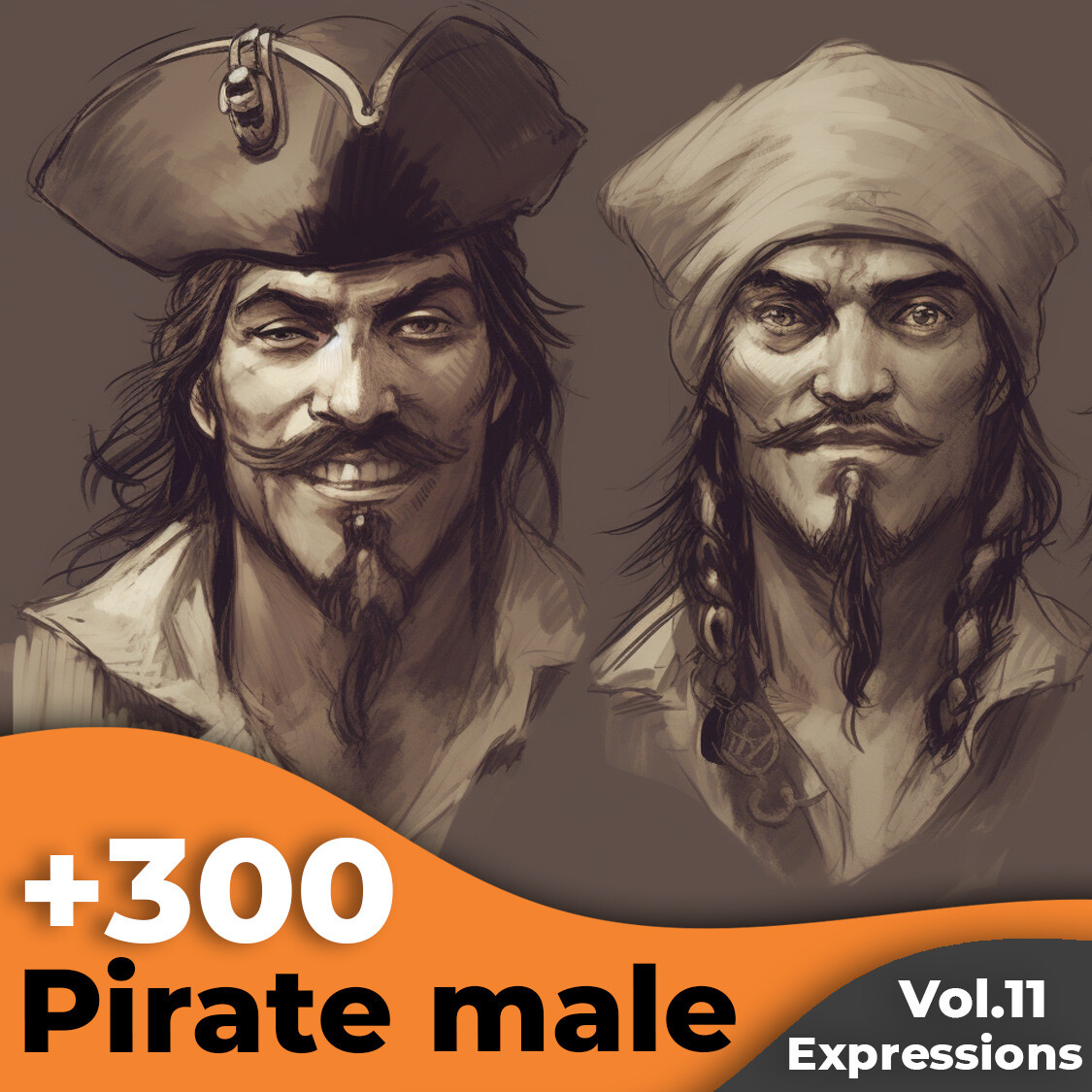 Concept Art - +300 Pirate Male Facial Expressions Sketch Reference ...