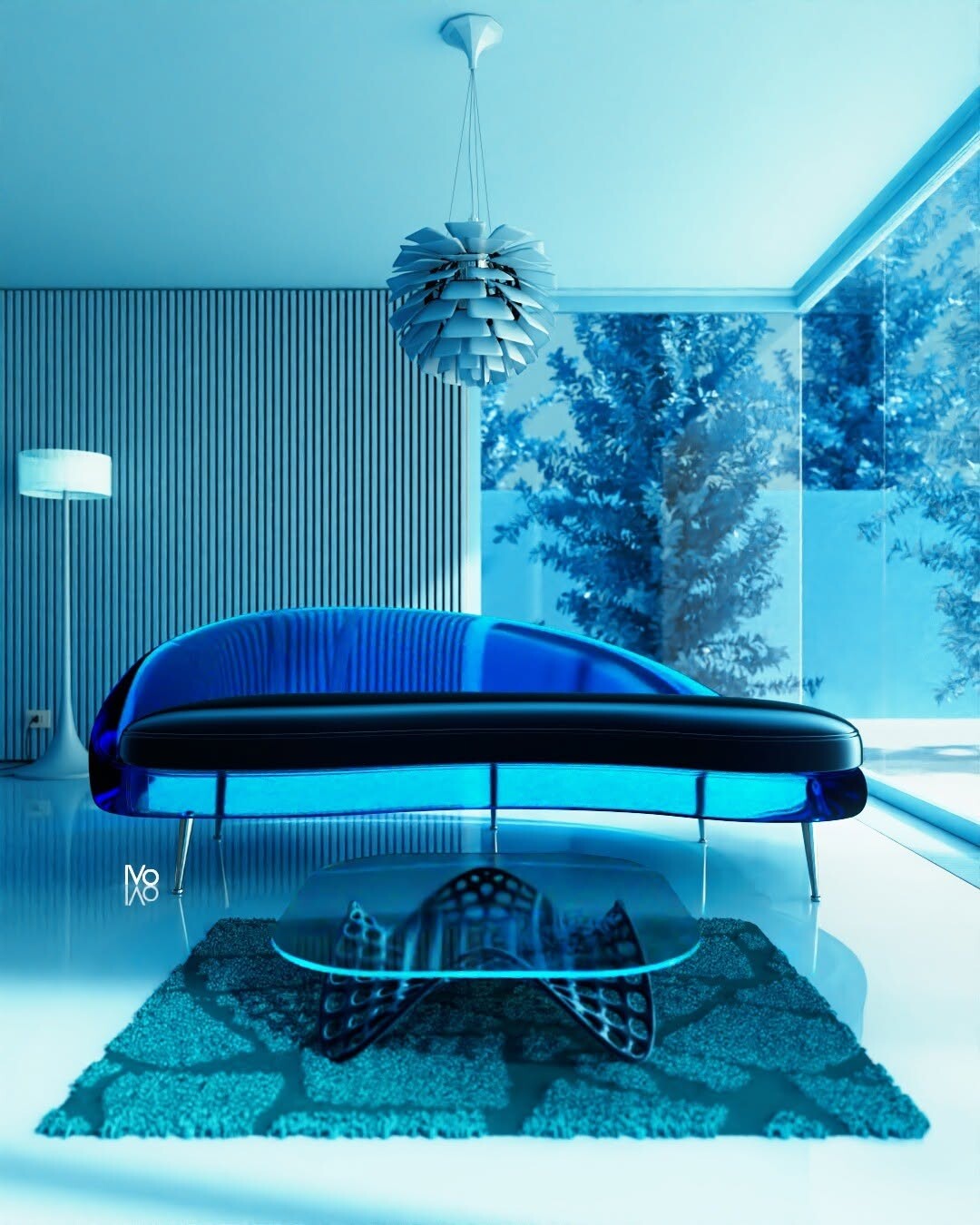 ArtStation - Futuristic Serenity – Blue Horizon Interior