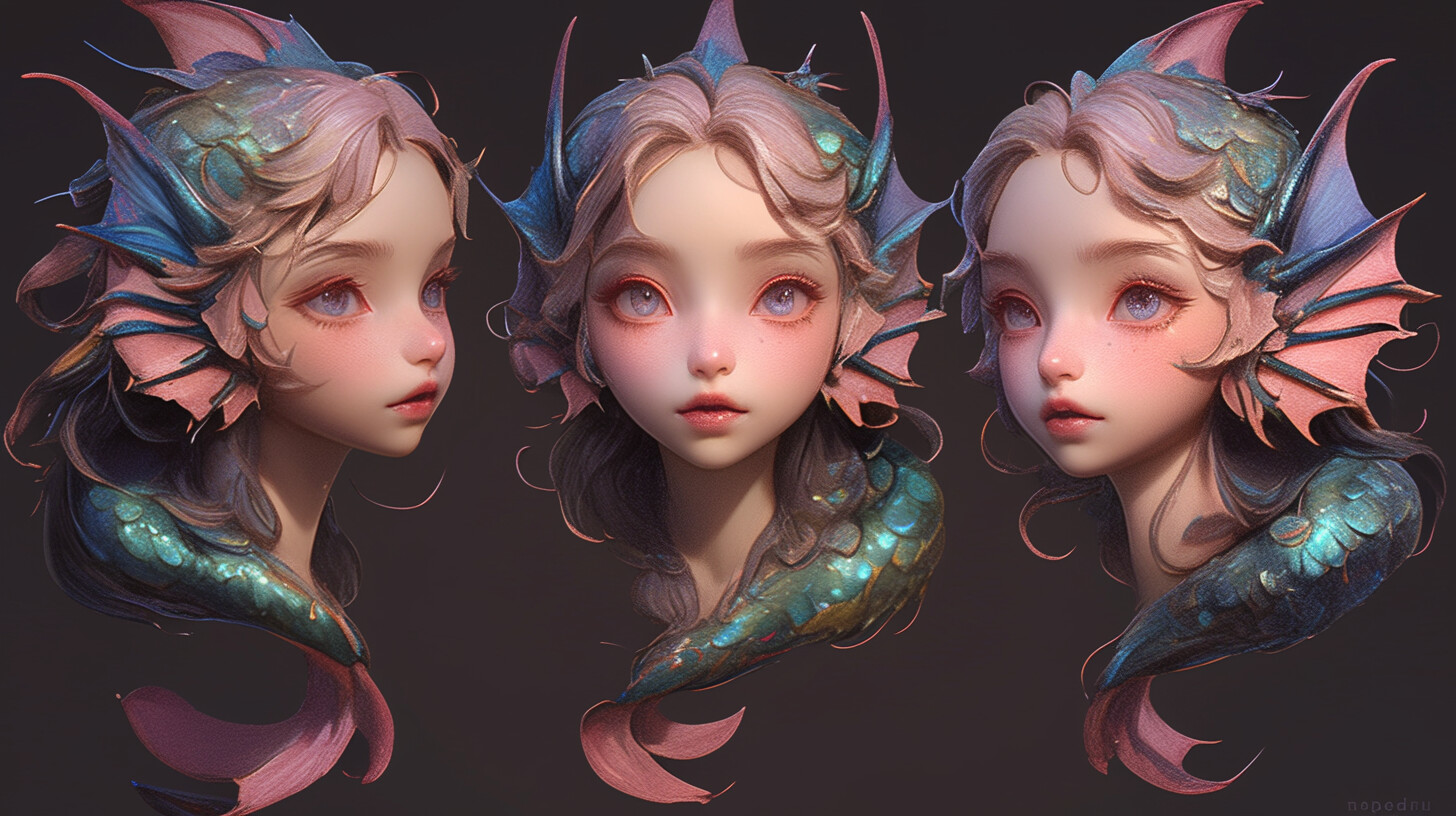 3D Head Sculpt References in 4K - Tika Art - +300 Chibi Mermaid Female ...