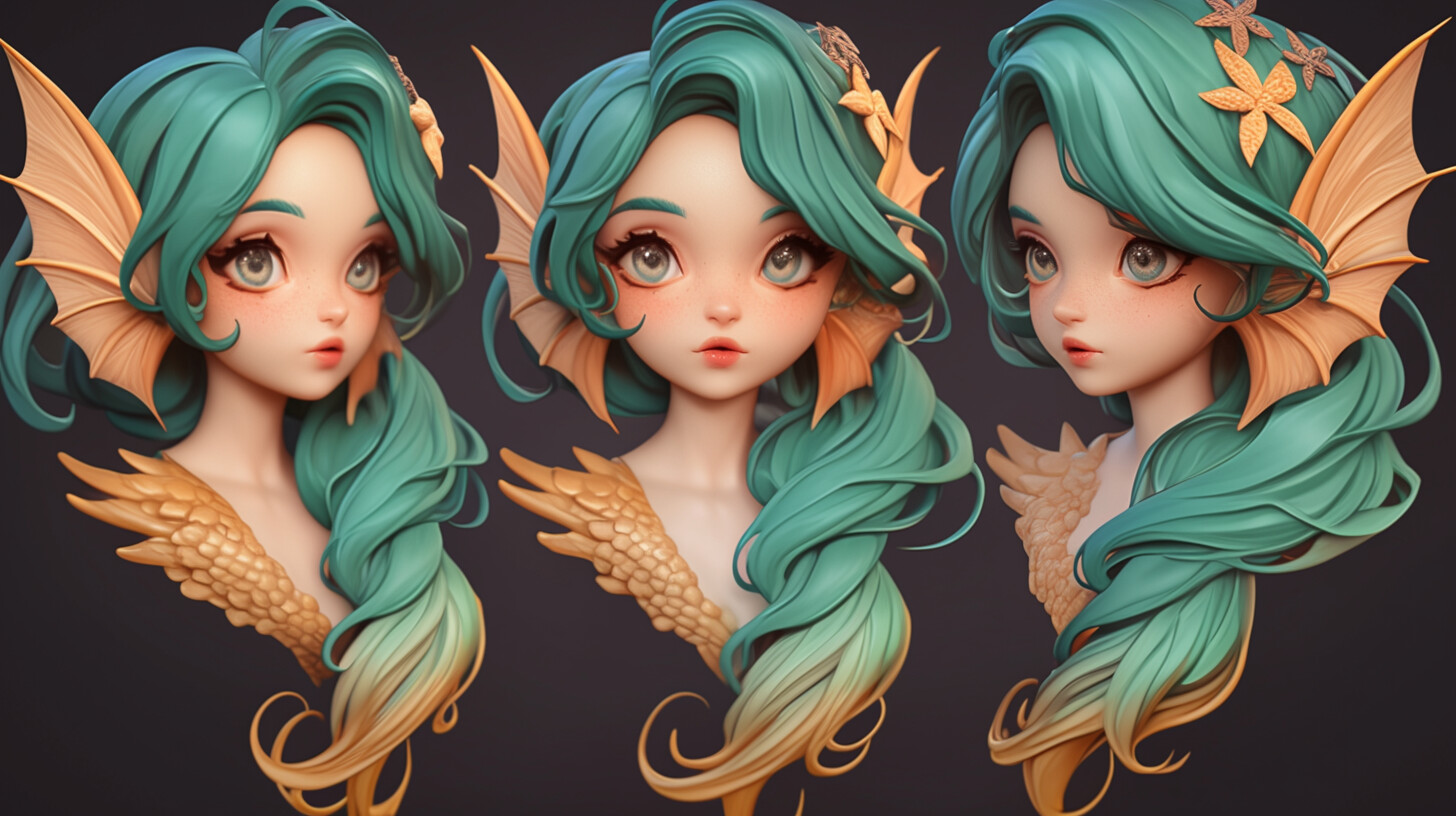 3D Head Sculpt References in 4K - Tika Art - +300 Chibi Mermaid Female ...