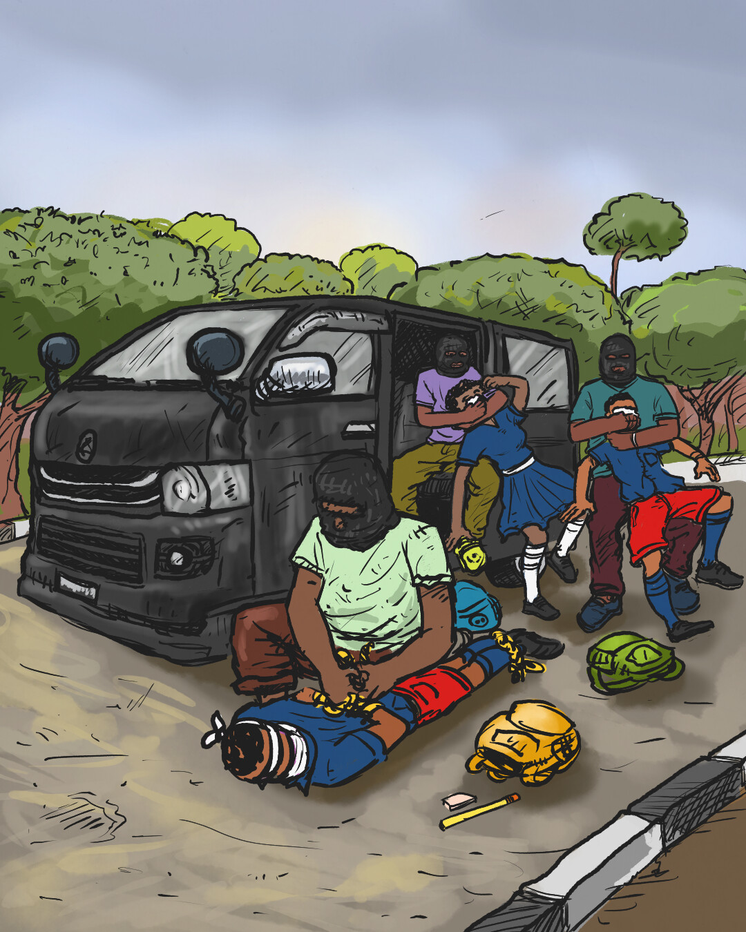 ArtStation - School children and the strangers cars