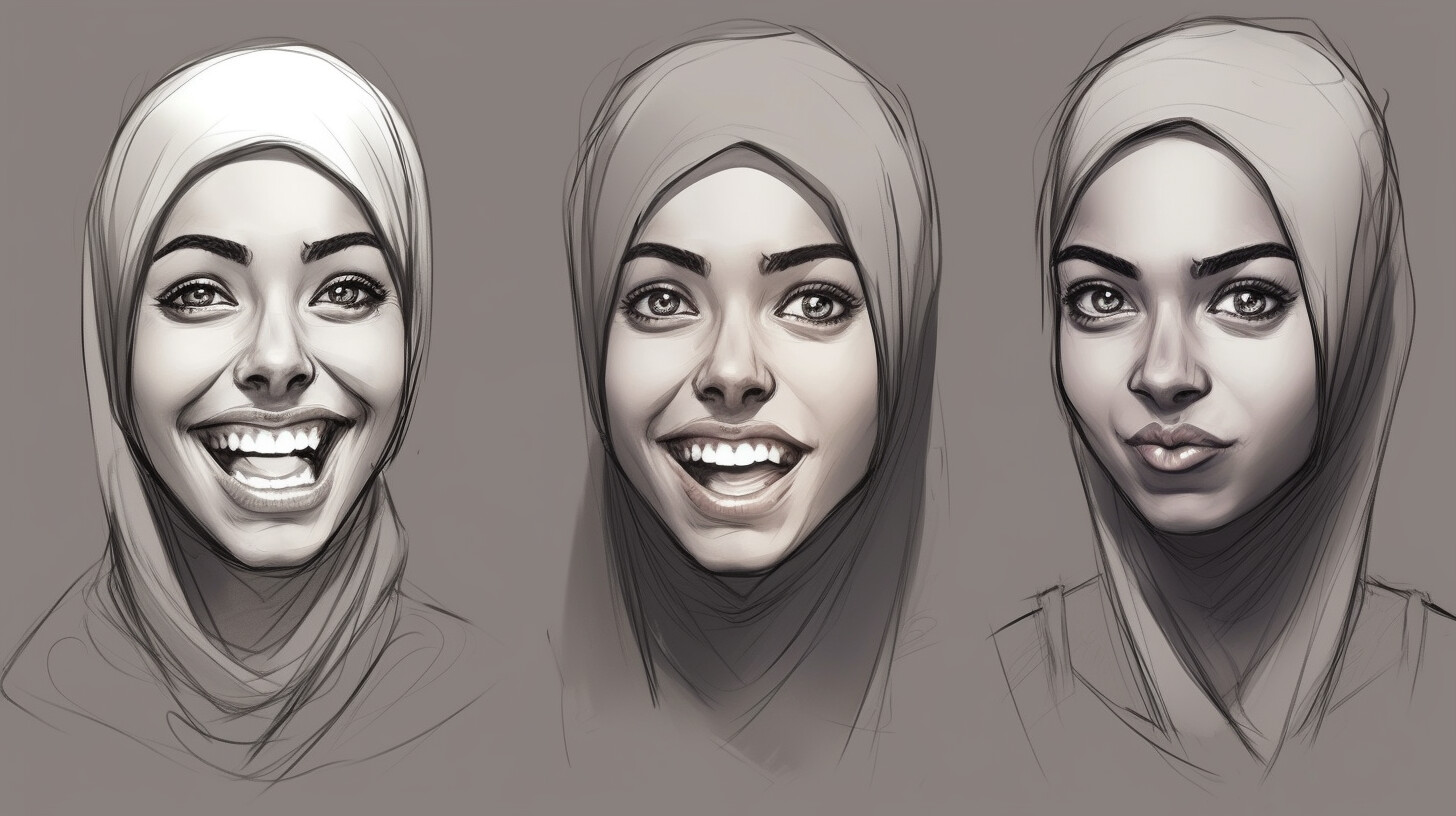 Concept Art - +300 Arabian Female Facial Expressions Sketch Reference Images(4k)