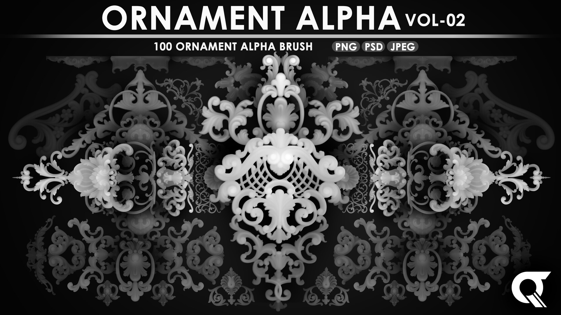 QuickTool Studio - 100 Ornament Alpha Brush-VOL02 (PSD-PNG-JPEG)