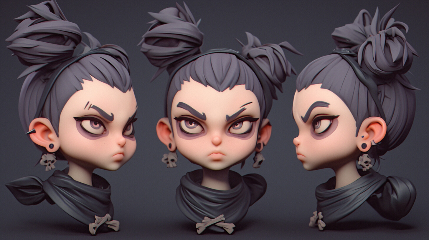 3D Head Sculpt References in 4K - Tika Art - +300 Chibi Punk Female ...