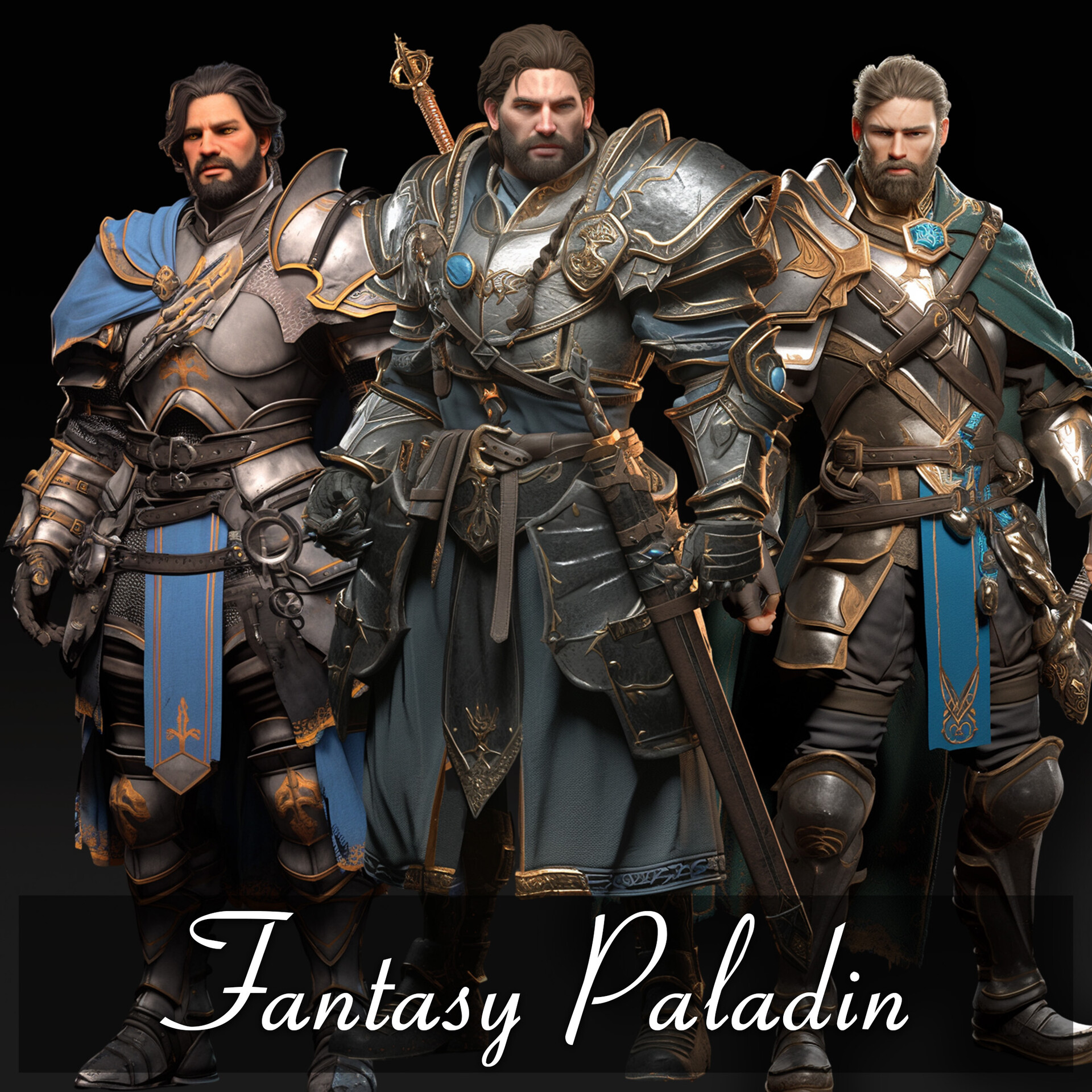 ArtStation - 500 Fantasy Male Paladin (Full Body) - Character Reference Image Pack | 4K | v.31