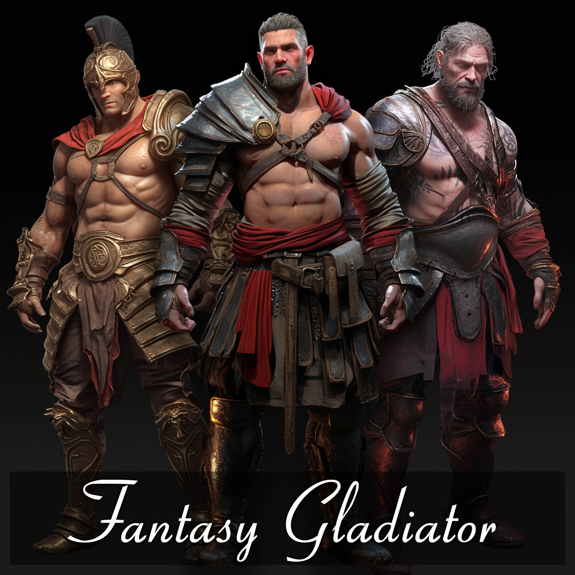 ArtStation - 500 Fantasy Male Gladiator (Full Body) - Character Reference Image Pack | 4K | v.37