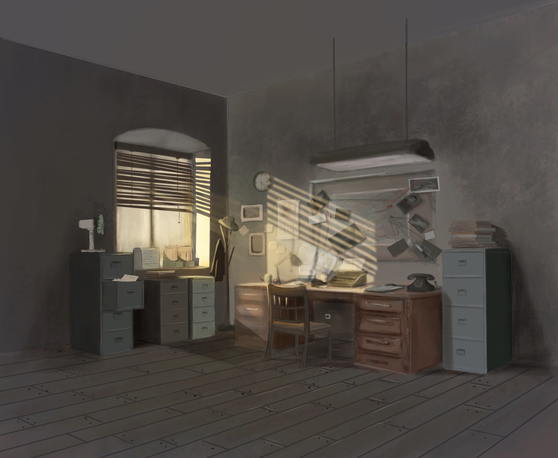 ArtStation - Time's Brush 🎨 A detective's room, shifting moods with the ...