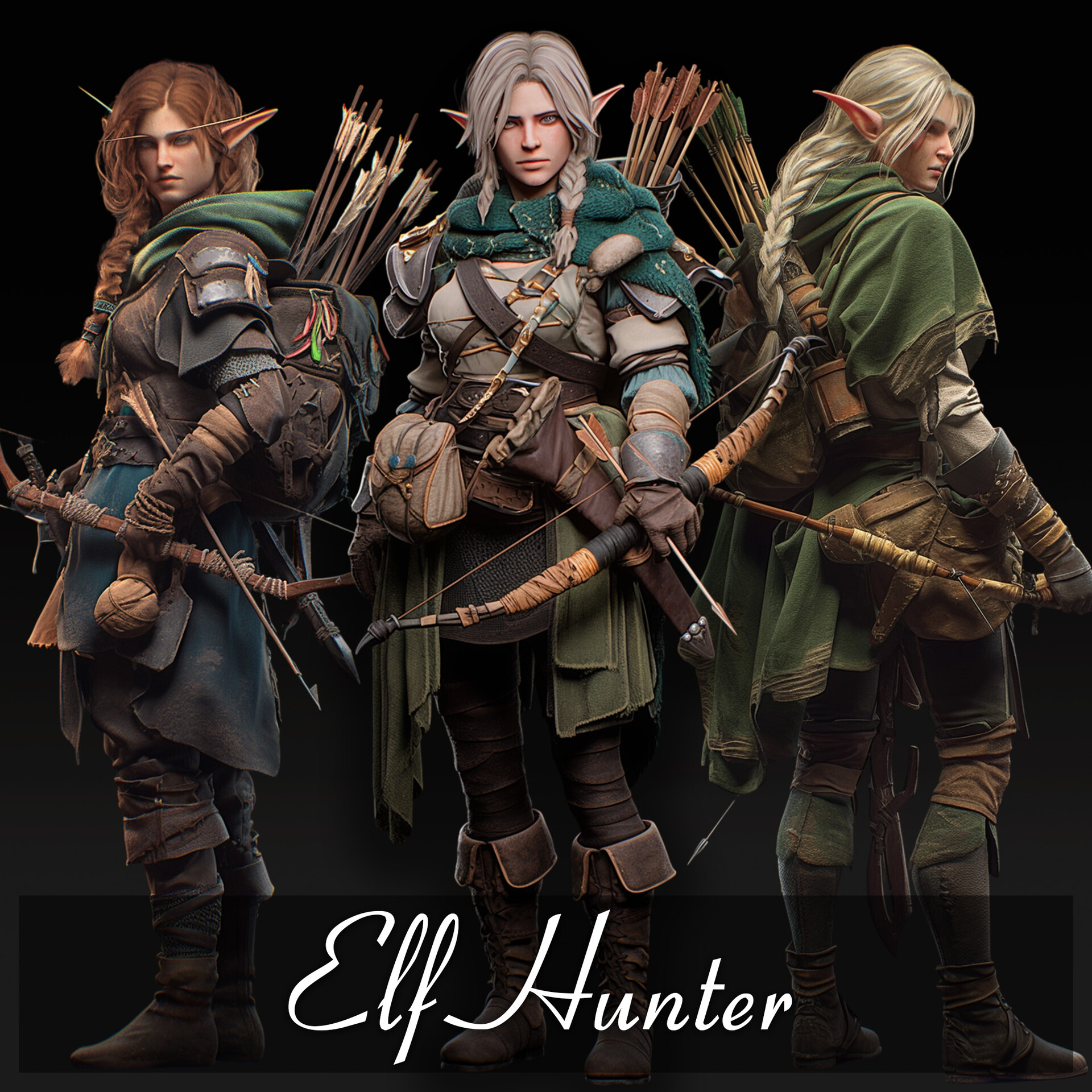 ArtStation - 500 Fantasy Female Elf Hunter (Full Body) - Character ...
