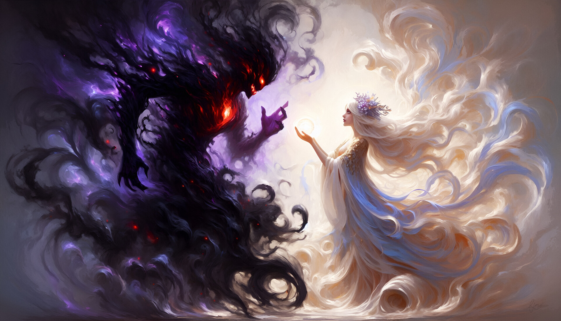 ArtStation - Battle between Spenta Mainyu and Angra Mainyu.