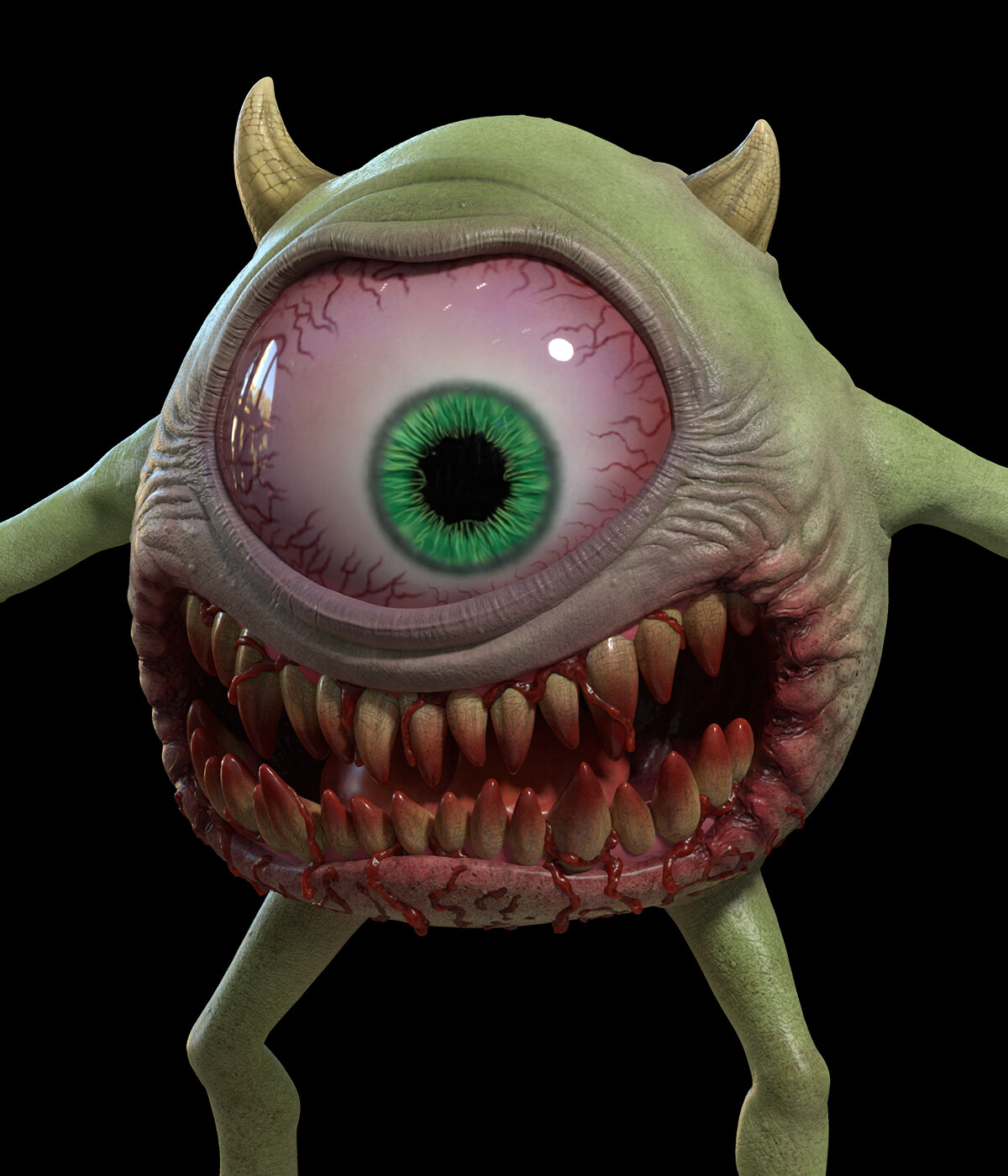 wazowski monster with sharp teeth