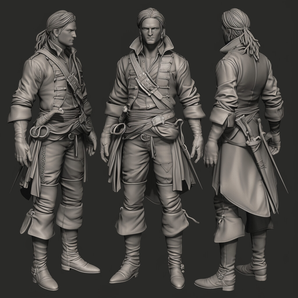 3D Head Sculpt References in 4K - Tika Art - +250 Pirate Male Reference ...