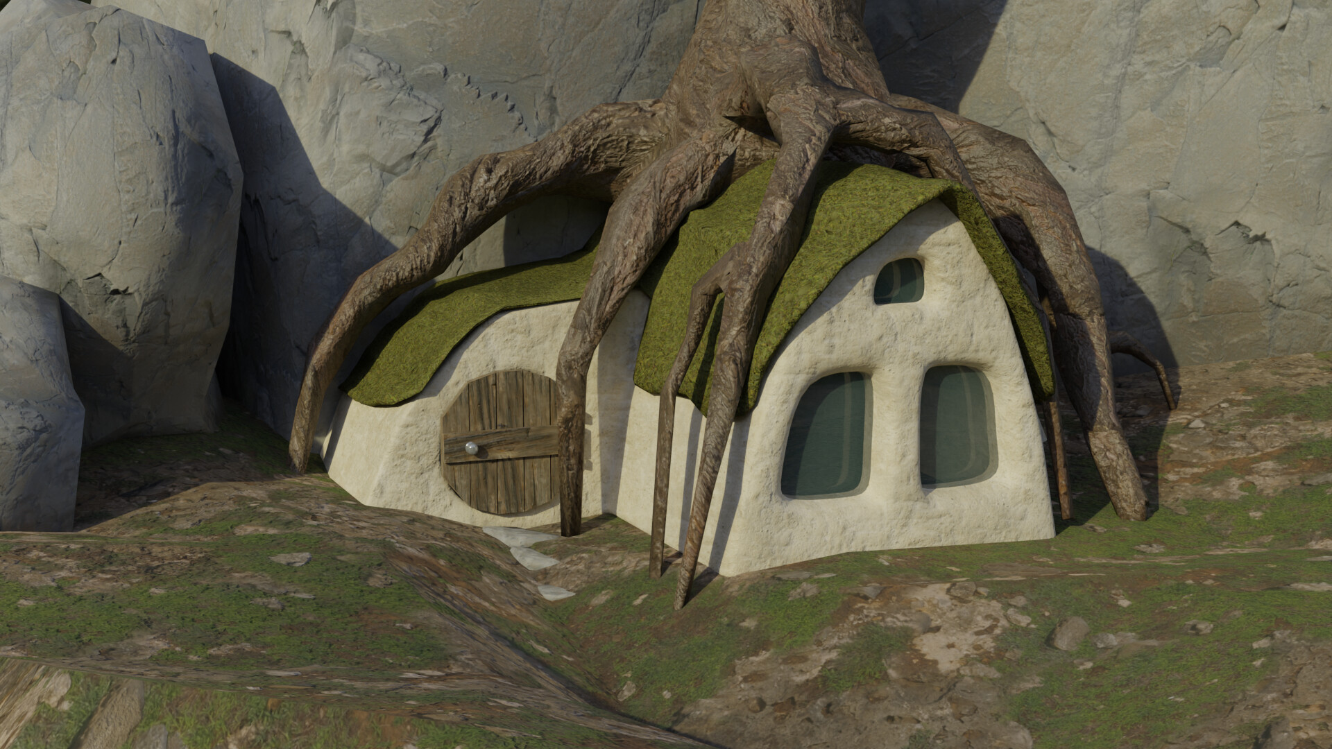 ArtStation - Low Poly Tree Root House