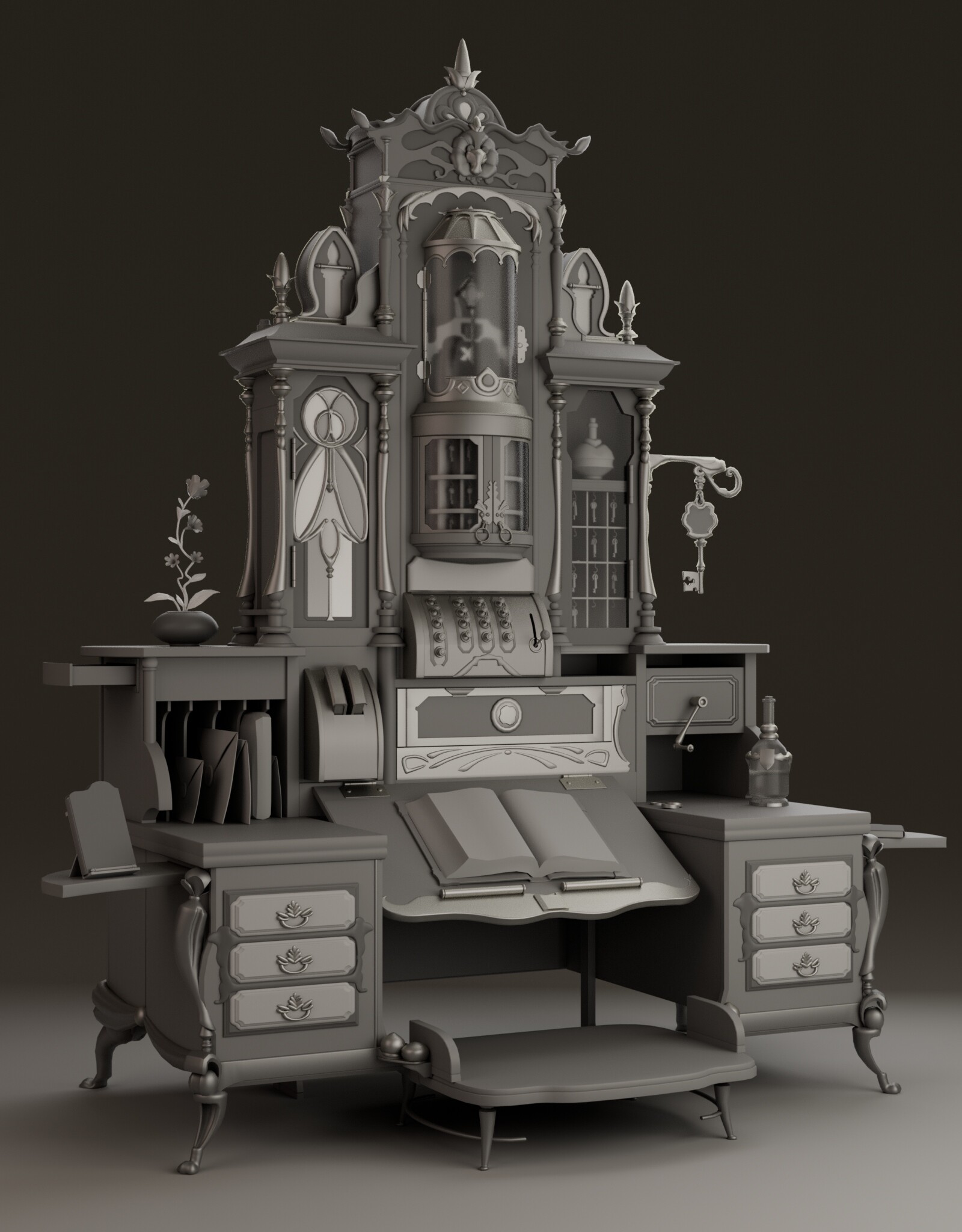 ArtStation - WIP: Art Nouveau Secretary Desk