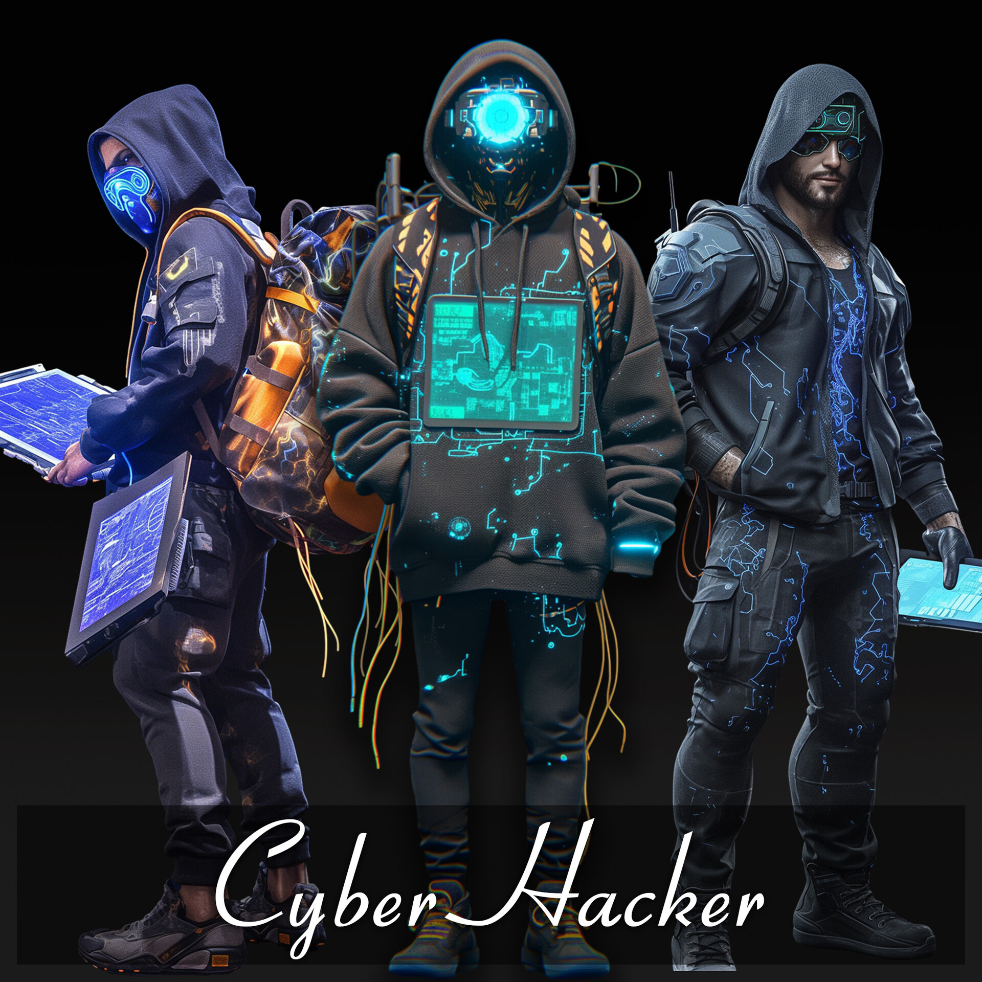 ArtStation - 250 Male Cyber Hacker (Full Body) - Character Reference ...