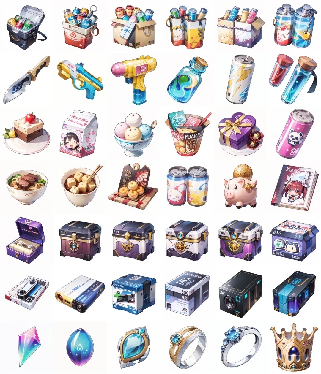 ArtStation - Anime-style game icon items,Chibi,Cel-shaded item