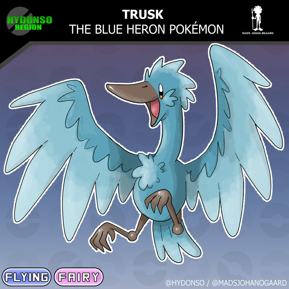 ArtStation - Trusk The Blue Heron Pokemon | Hydonso Region