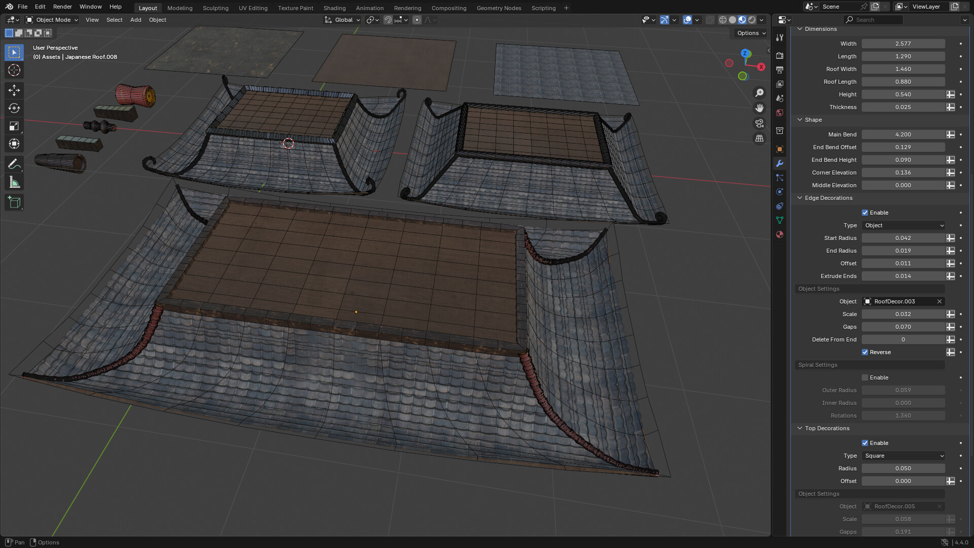 3D Tudor - 3DT Japanese Roof Generator – Blender Geometry Nodes