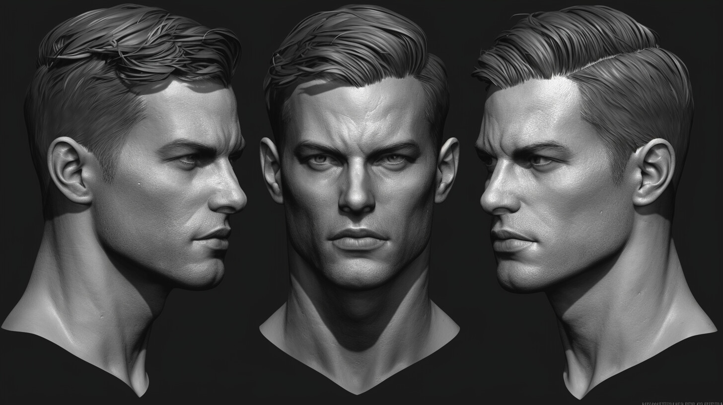 3D Head Sculpt References in 4K - Tika Art - American Male Head Sculpt ...