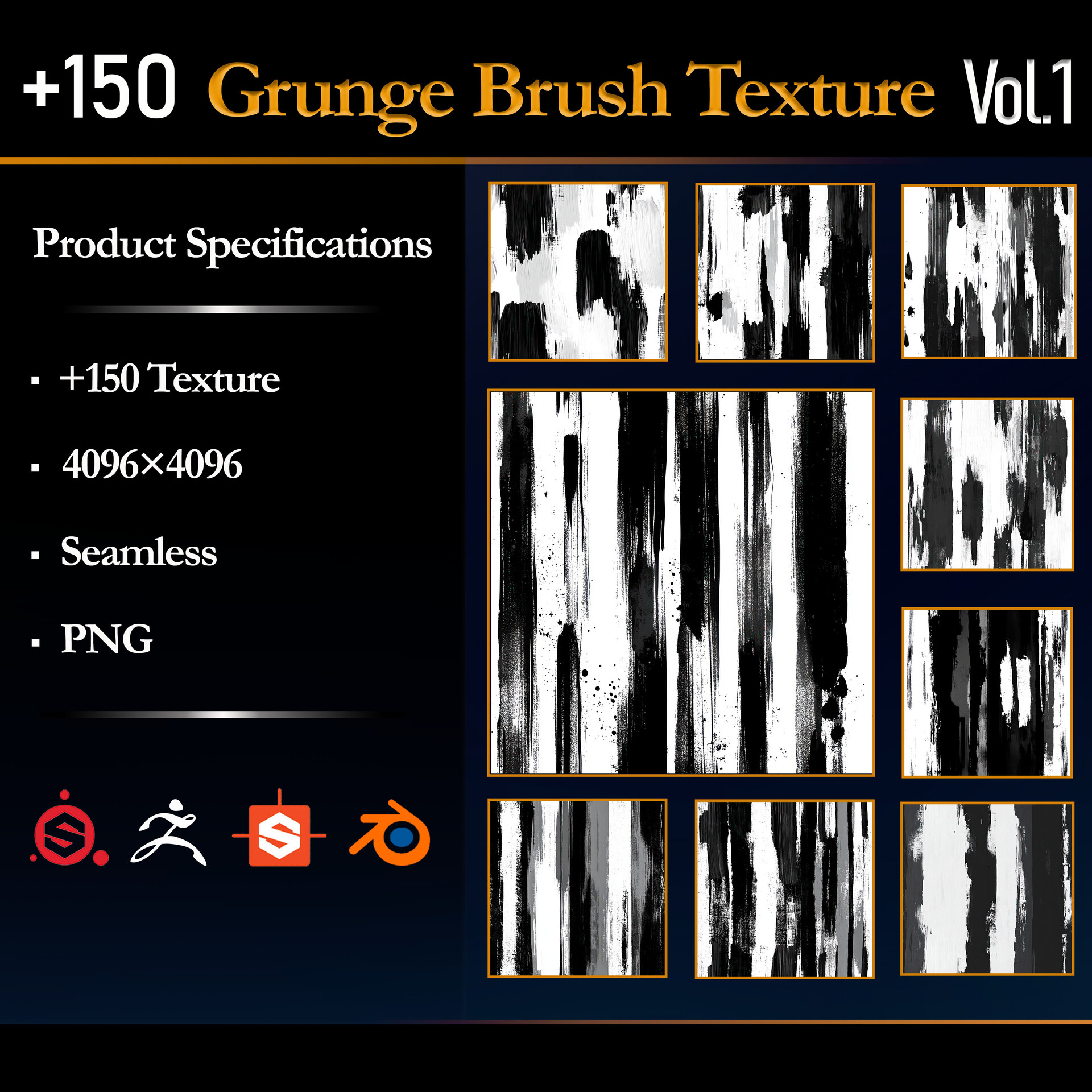 ArtStation - +150 Grunge Brush Strokes Texture - vol.1