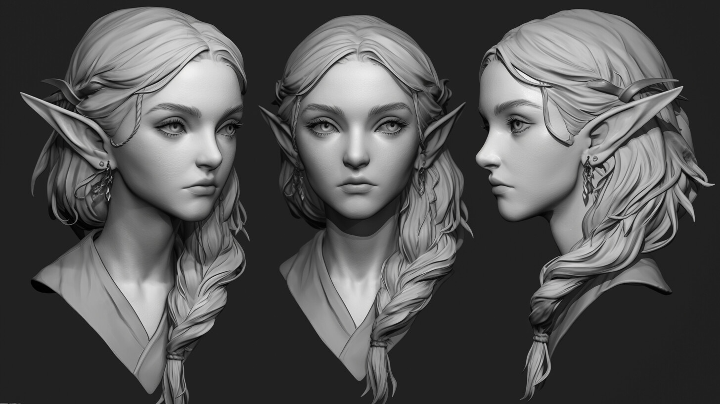 3D Head Sculpt References in 4K - Tika Art - +300 Elf Female Head ...