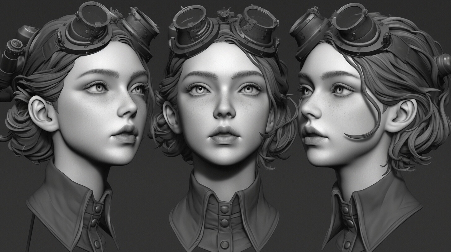 3D Head Sculpt References in 4K - Tika Art - +300 Steampunk Female Head ...