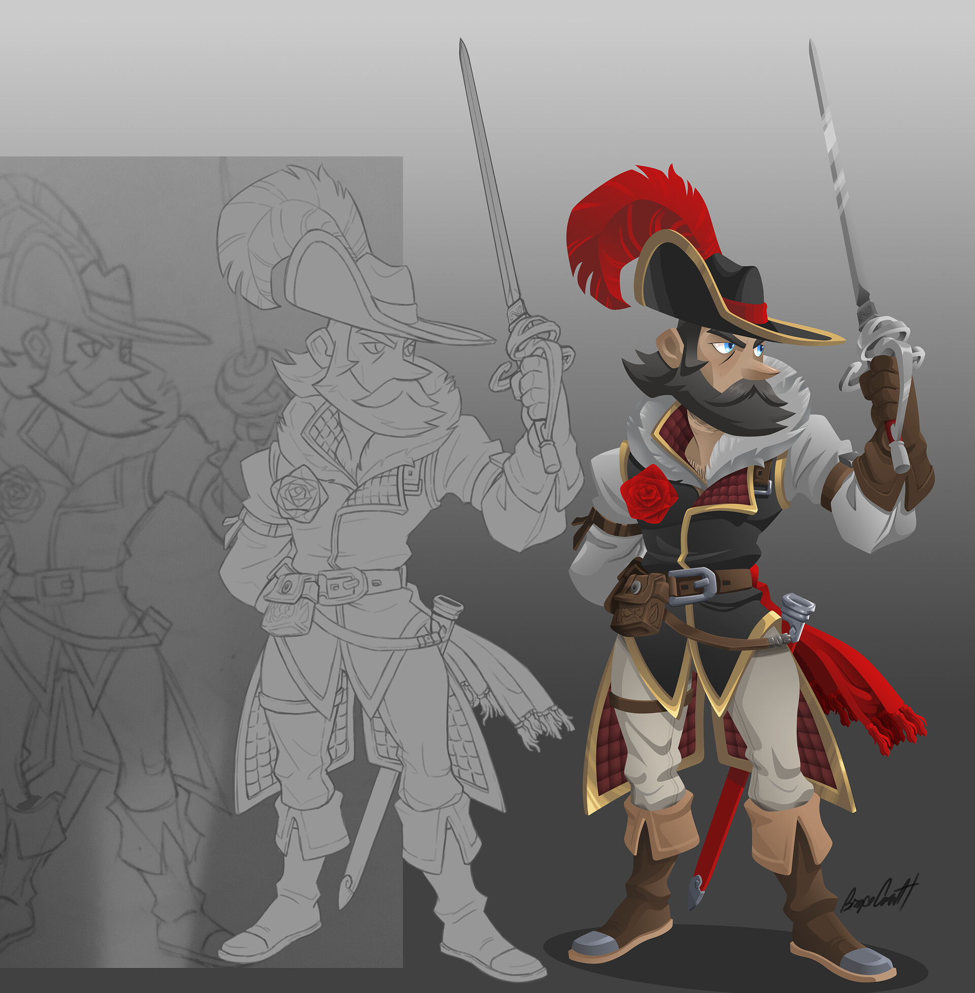 ArtStation - Musketeer Drawing process