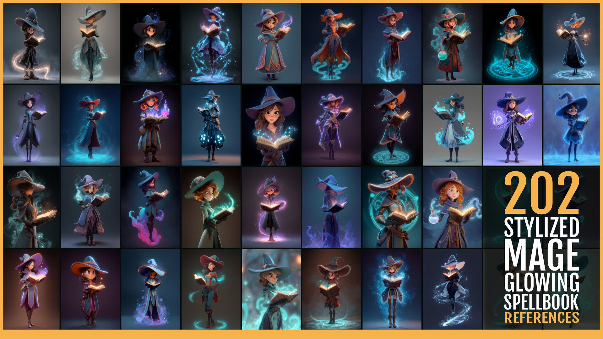 Artificial Dimension - 202 Stylized mage with Glowing Spellbook