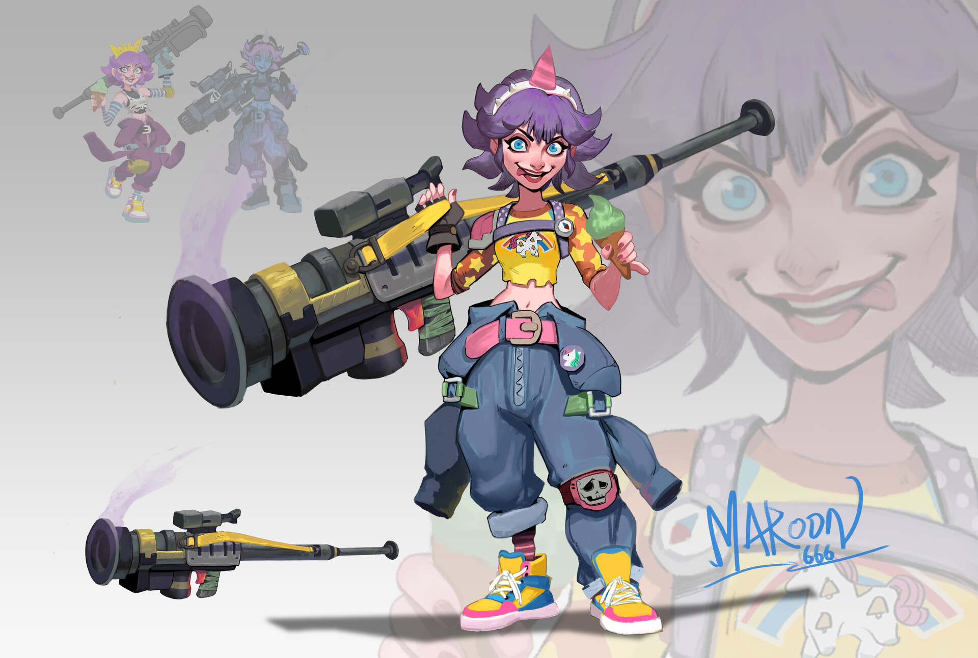ArtStation - "Ice - Cream Sniper: The Playful Purple - Haired Girl's ...