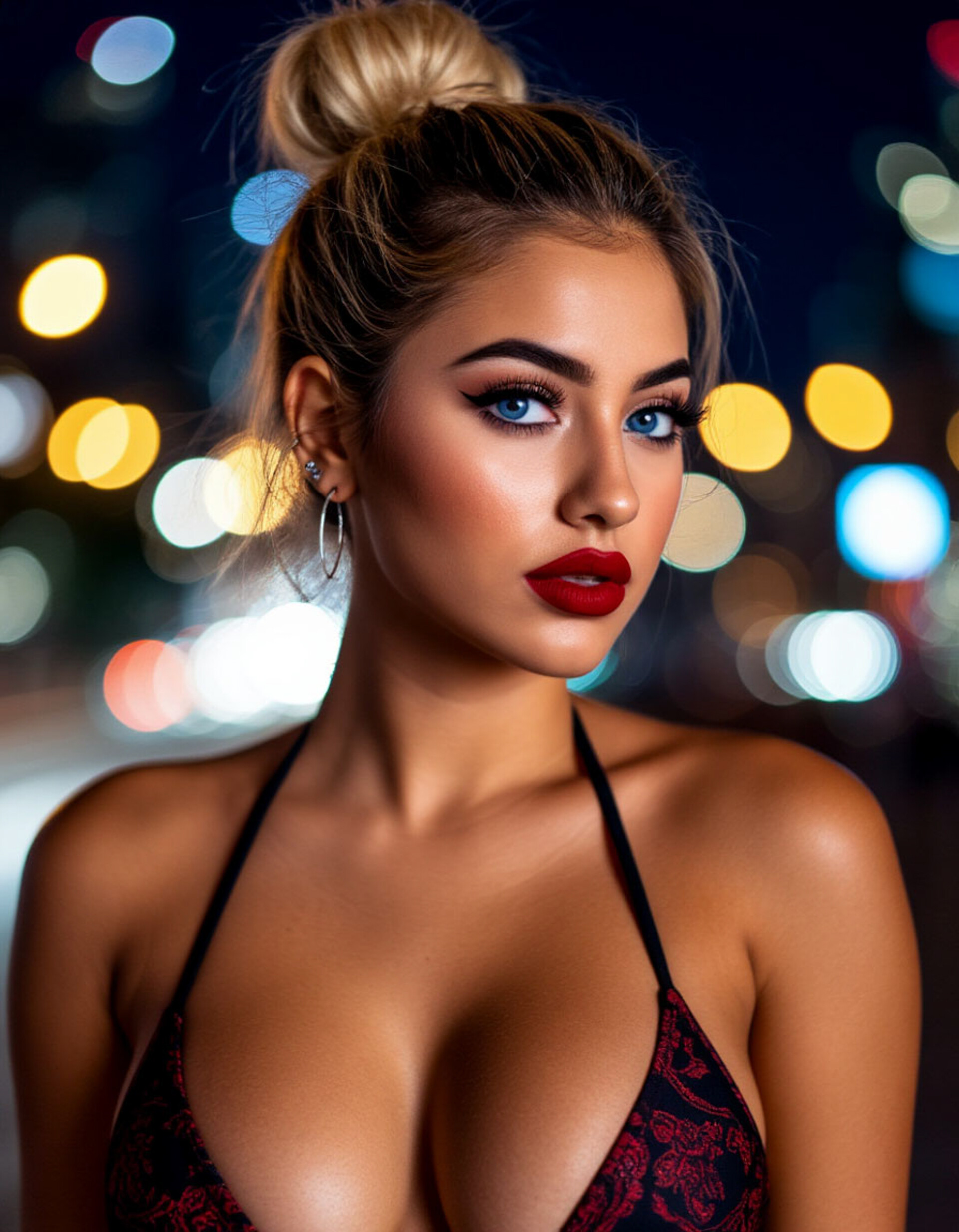 ArtStation - Beautiful woman with her hair pulled back into a bun.