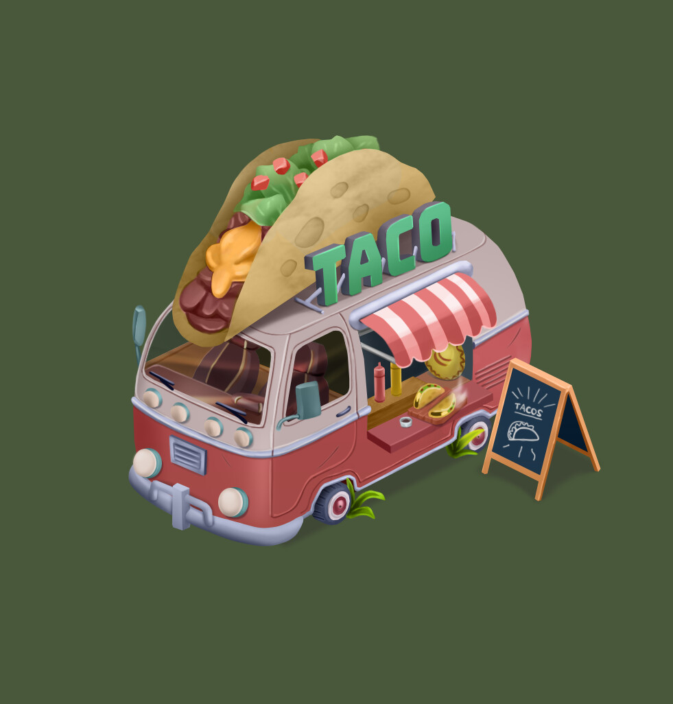 ArtStation - Taco foodtruck, game art, casual, isometric props