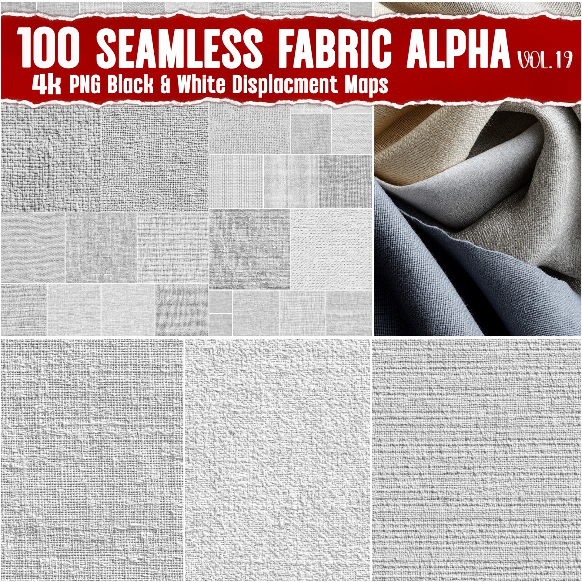 ArtStation - Seamless Fabric Alpha VOL.19 | 4K PNG Displacement Map