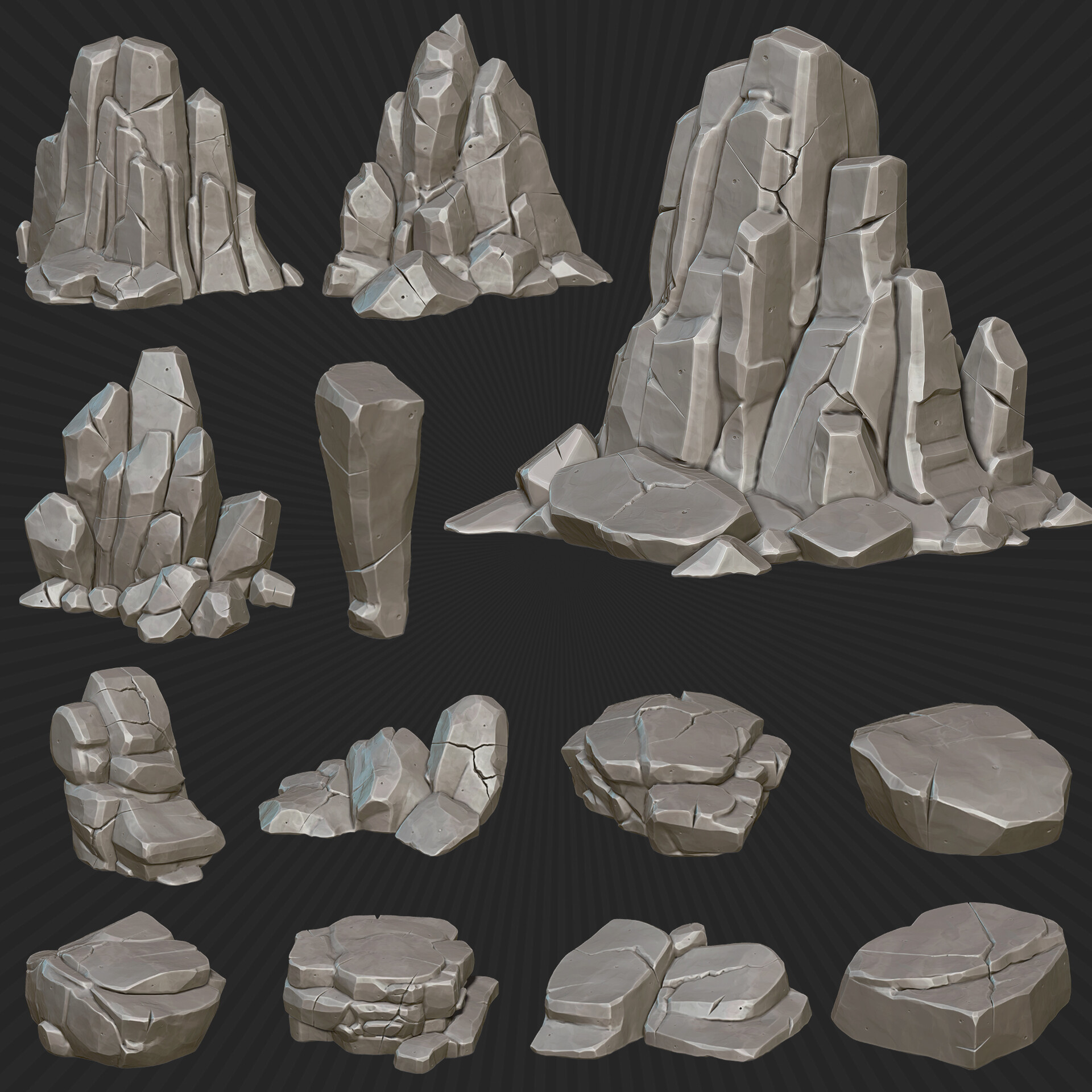 ArtStation - 30 Stylized Rocks & Stones IMM Brush VOL04