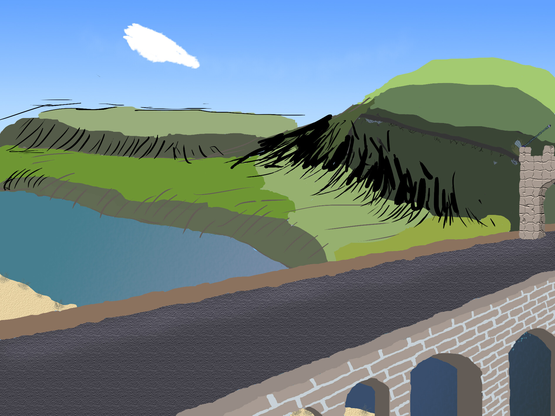 ArtStation - Exploring Concepts - Bridge And Hills Artwork