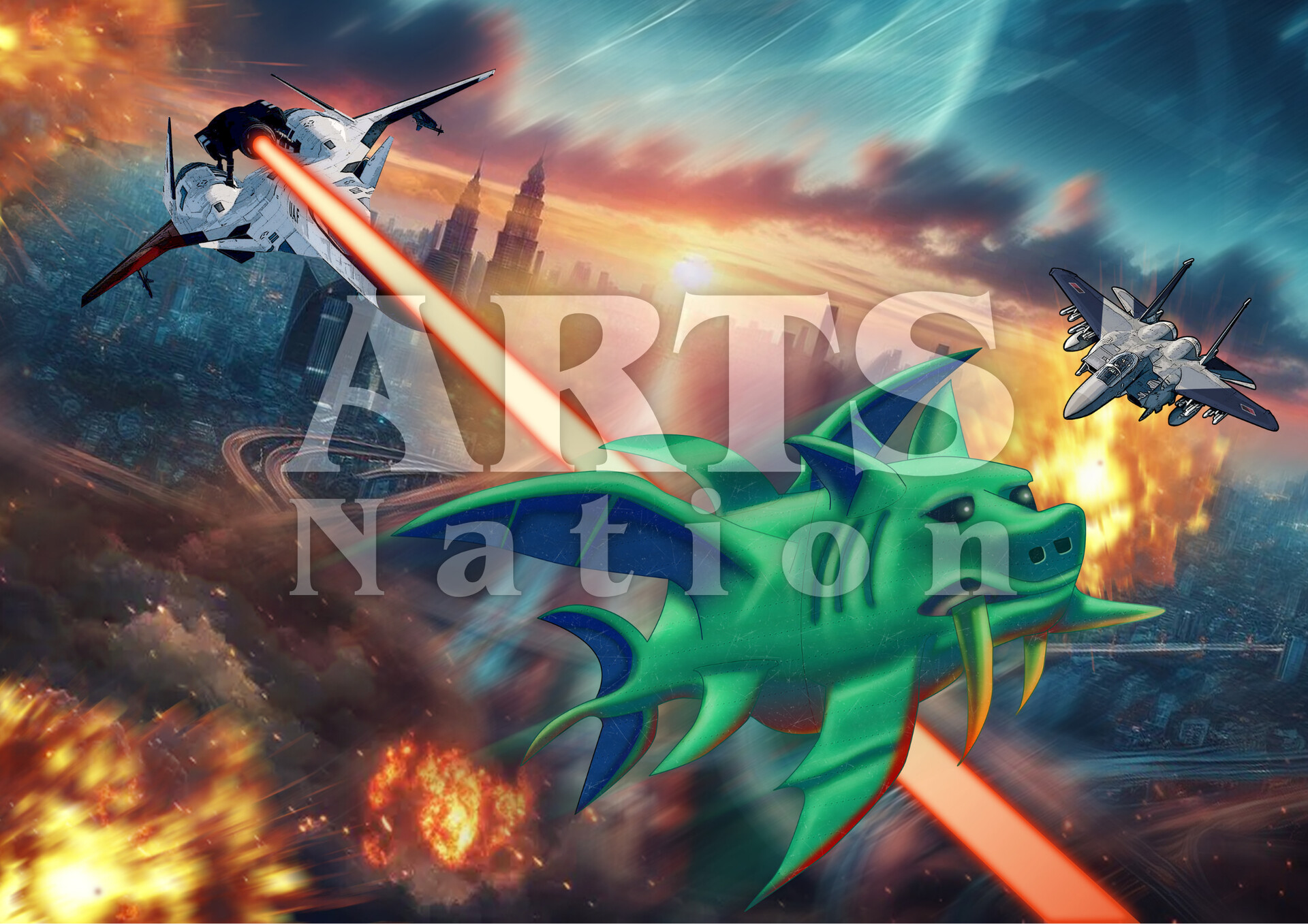 ArtStation - Belka's Terrarian fish scheme getting foiled by Pixy and Cipher [Terraria x Ace Combat]