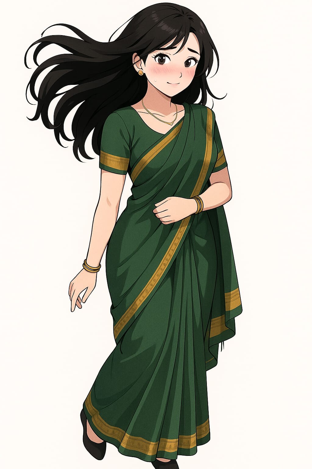 ArtStation - "Windswept Grace" — Anime Girl in Green Saree