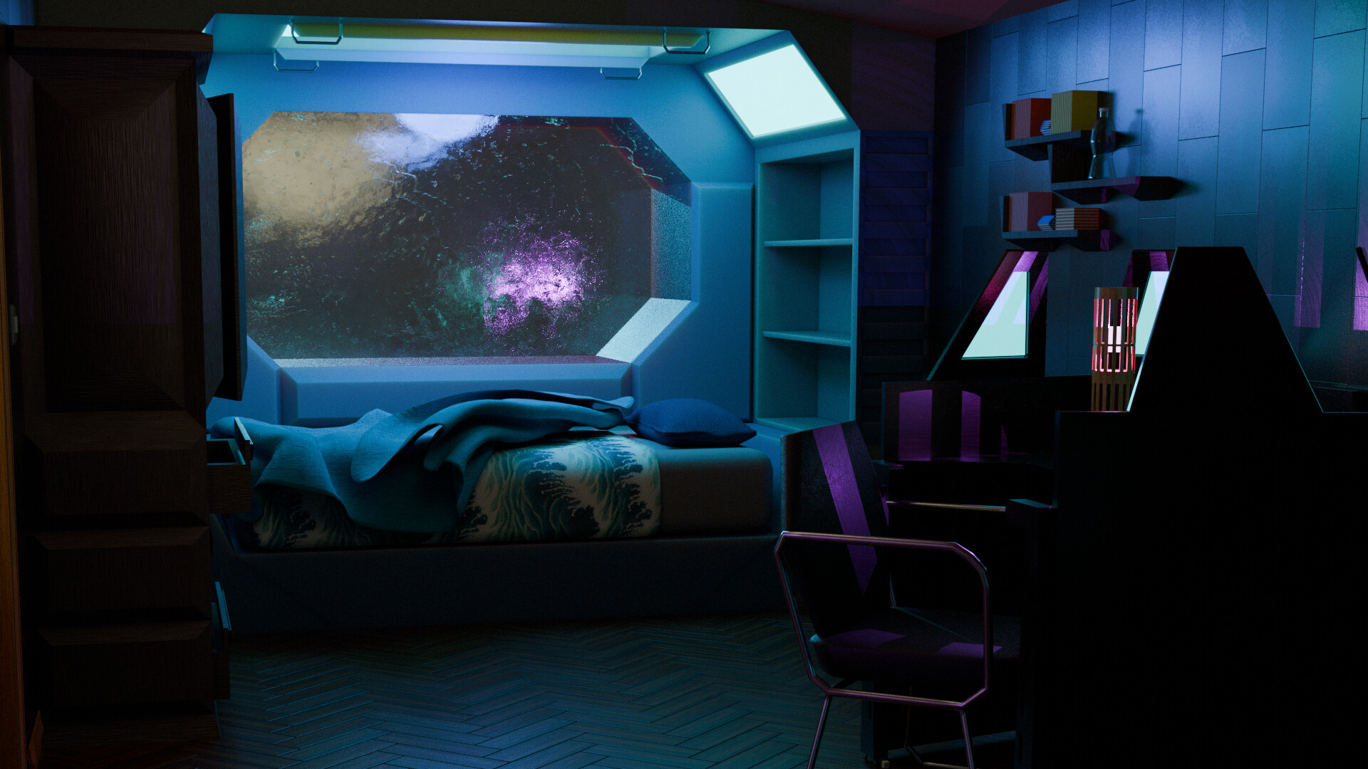 ArtStation - Cyberpunk-style bedroom rendering