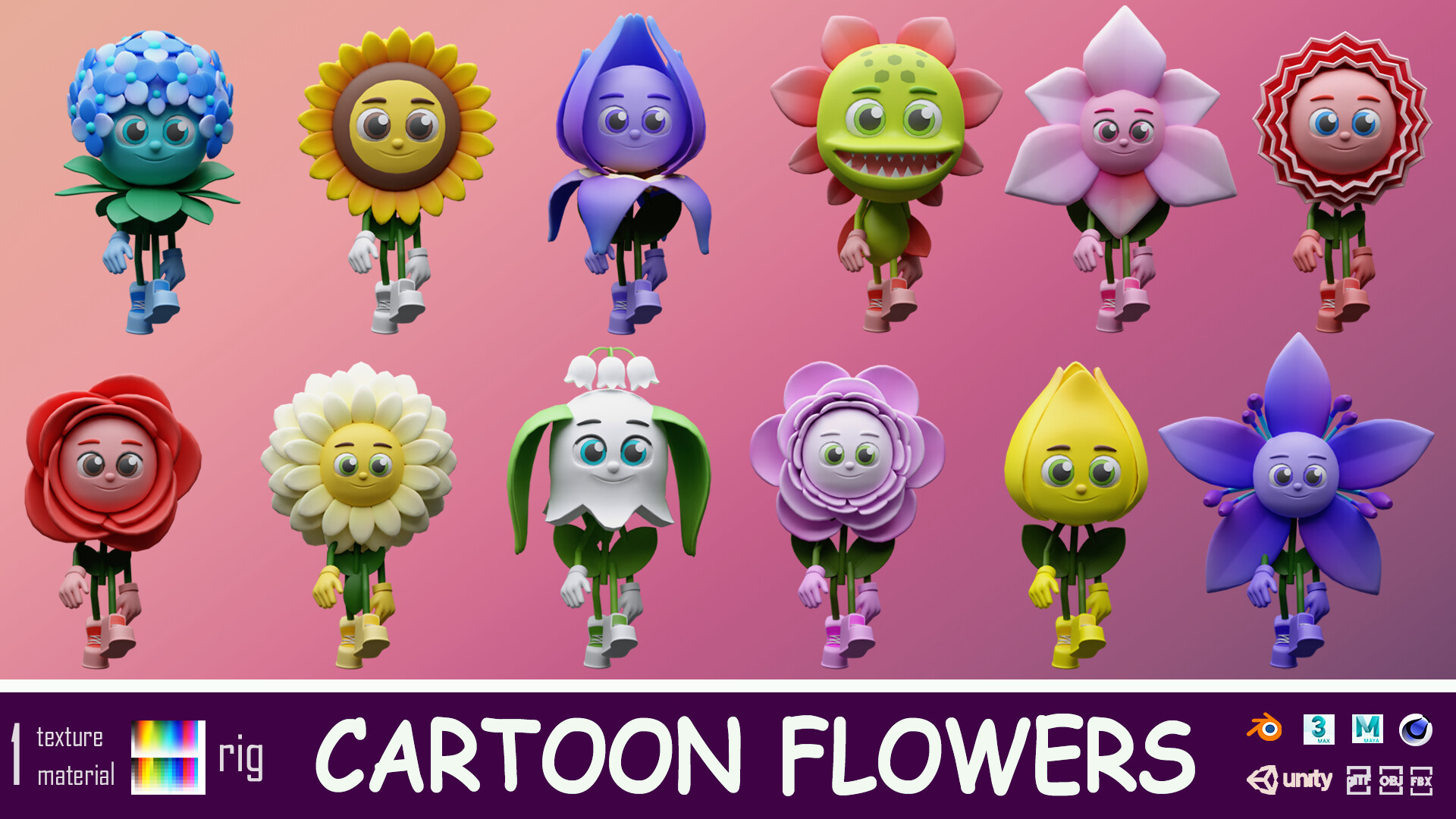 ArtStation - Cartoon characters flowers