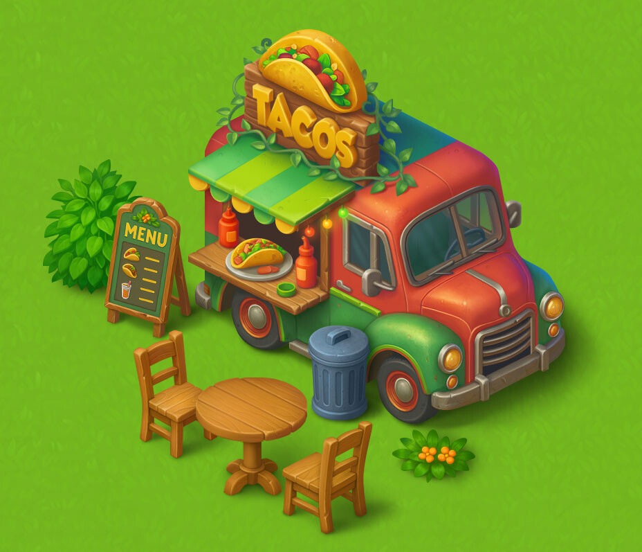 ArtStation - A food truck selling Mexican tacos.
