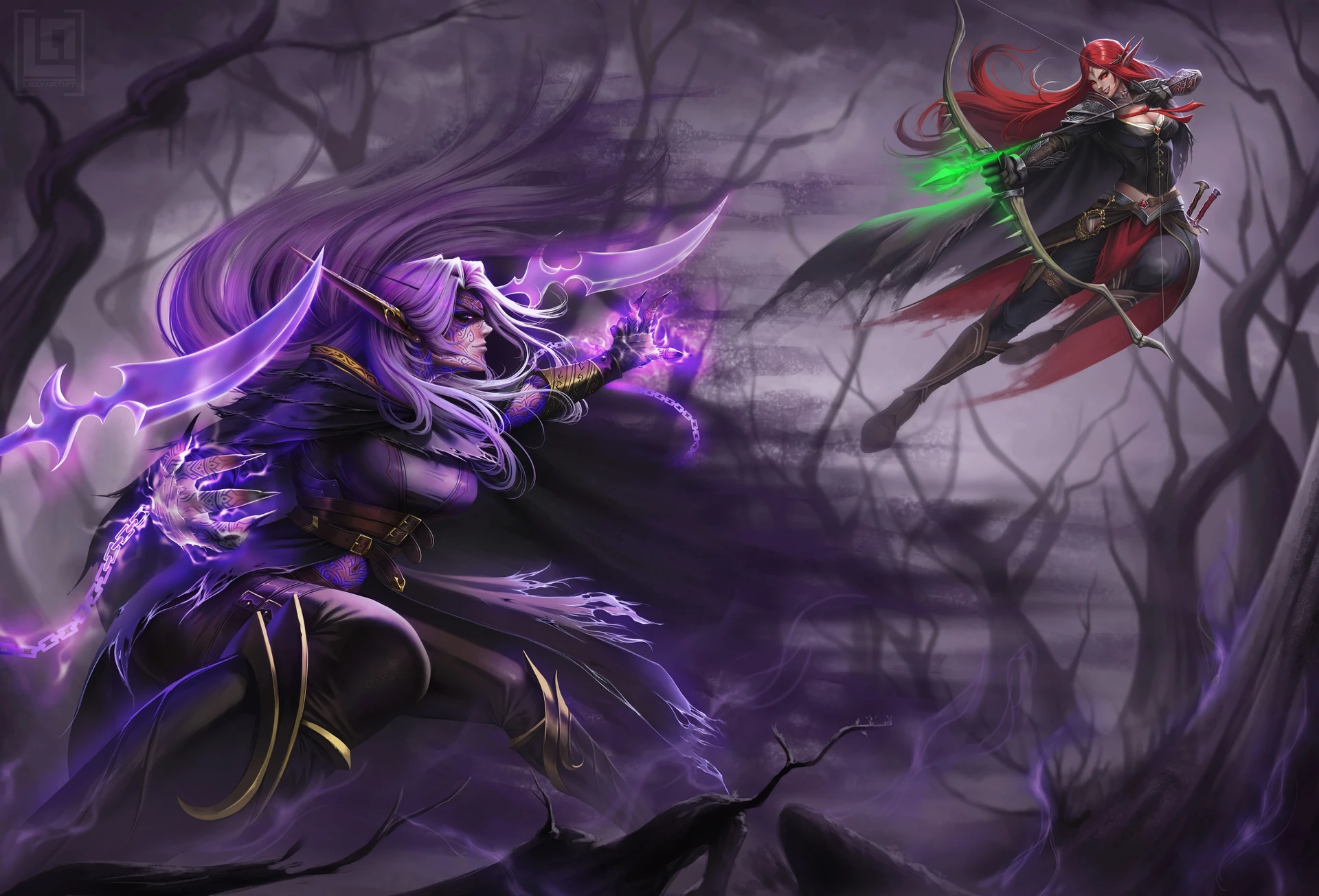 ArtStation - Comm - Drak ELf Rogue vs Vampire Ranger