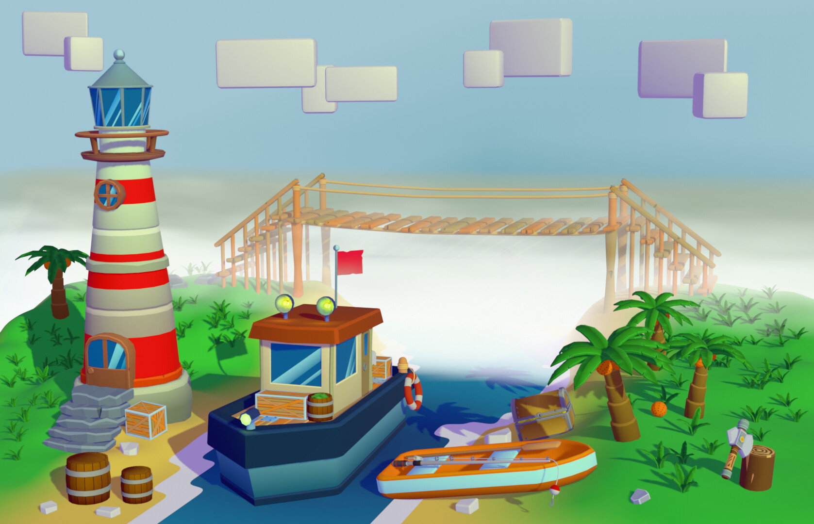 ArtStation - Stylized Harbor with Lighthouse