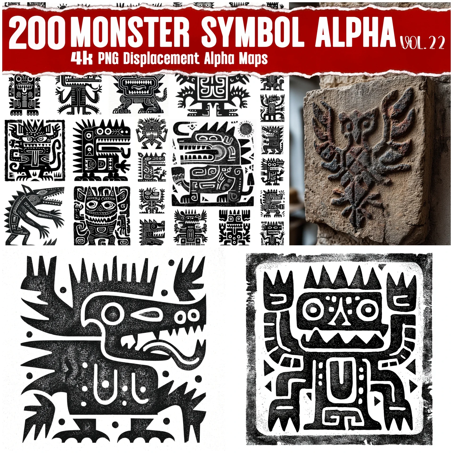 ArtStation - Ancient Monster Symbol Alphas|4K PNG Displacement Black ...