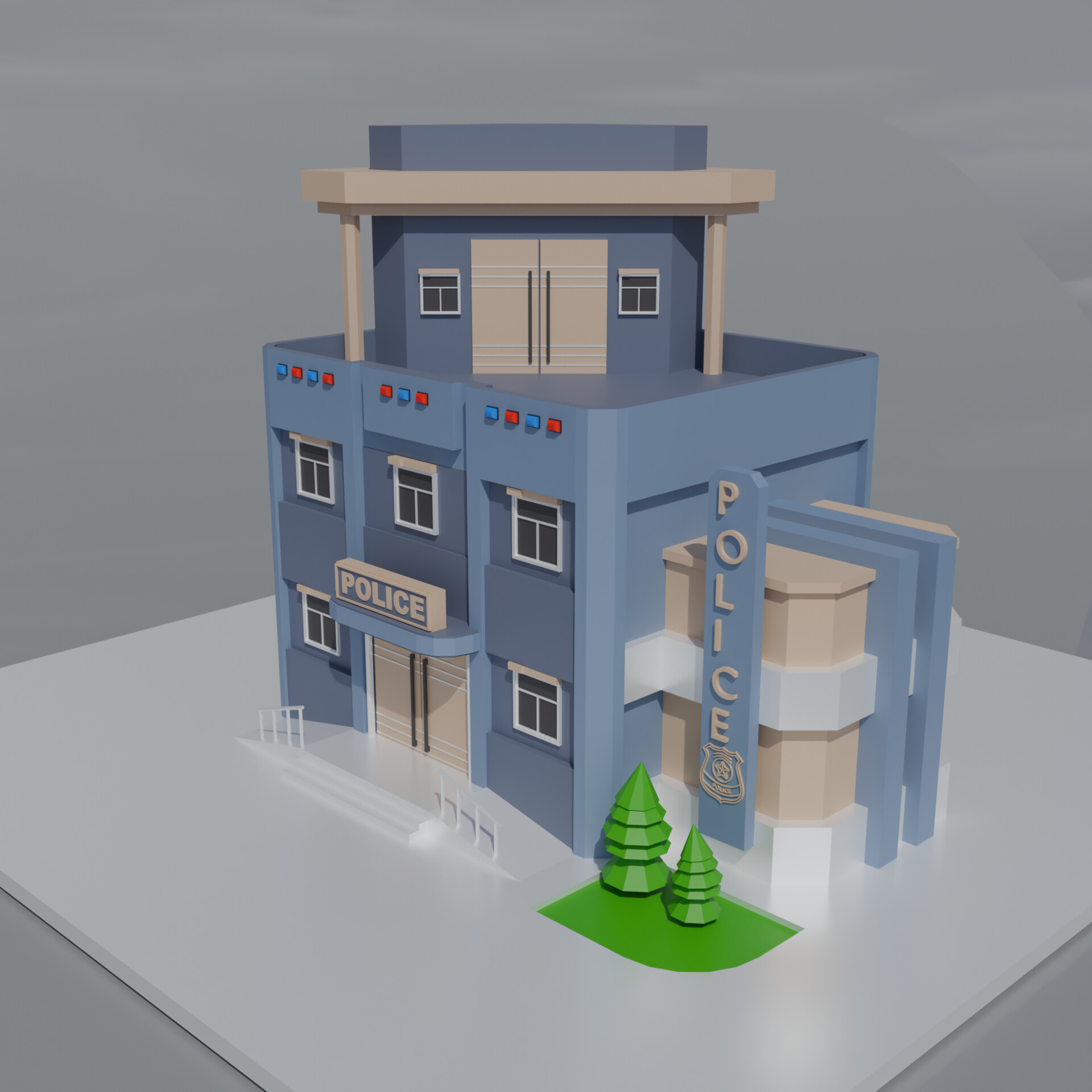 ArtStation - Low Poly Police Station – 3D Stylized Building