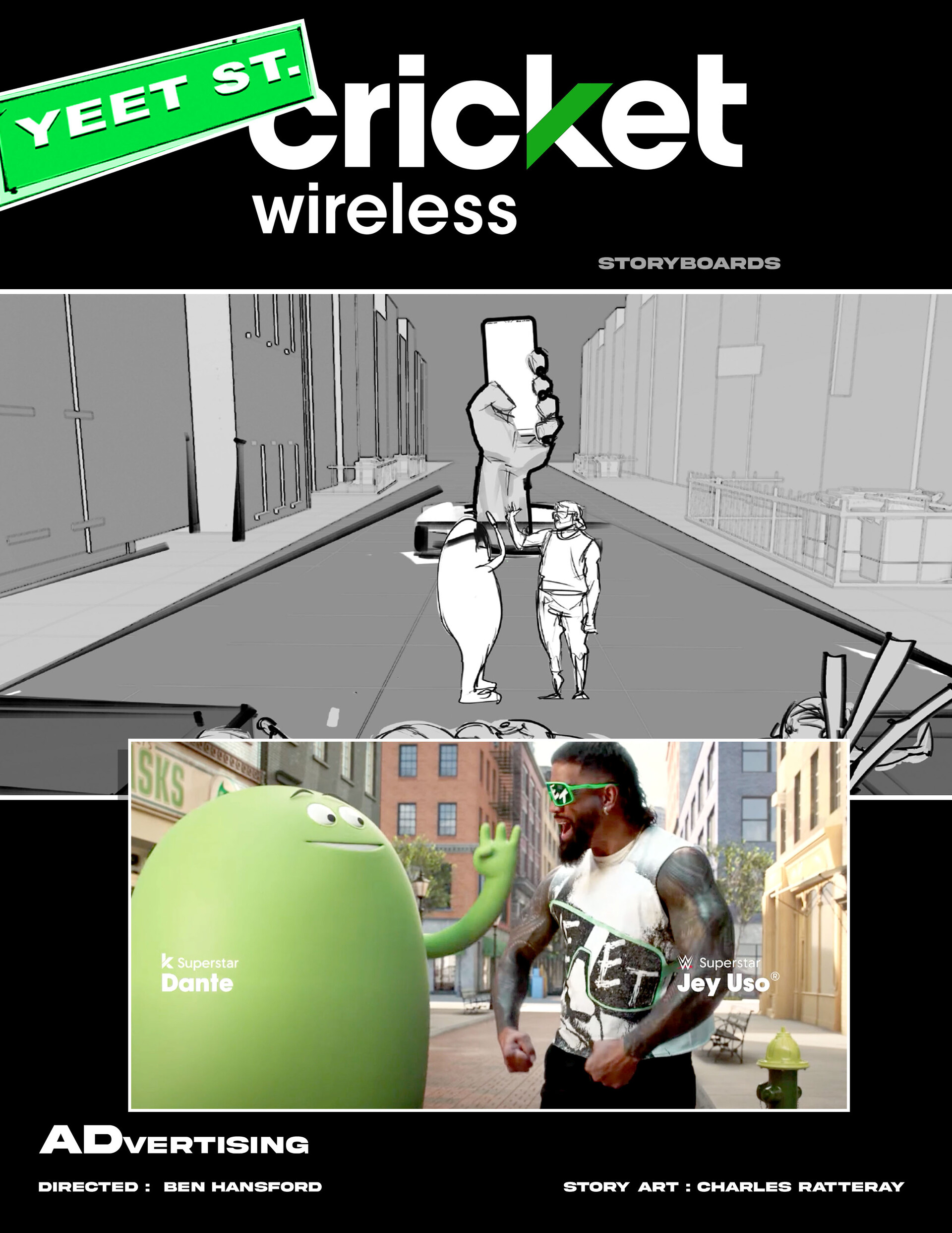ArtStation - Cricket Wireless x WWE: Yeet Level Strong Featuring Jey Uso - STORYBOARDS - ADvertising