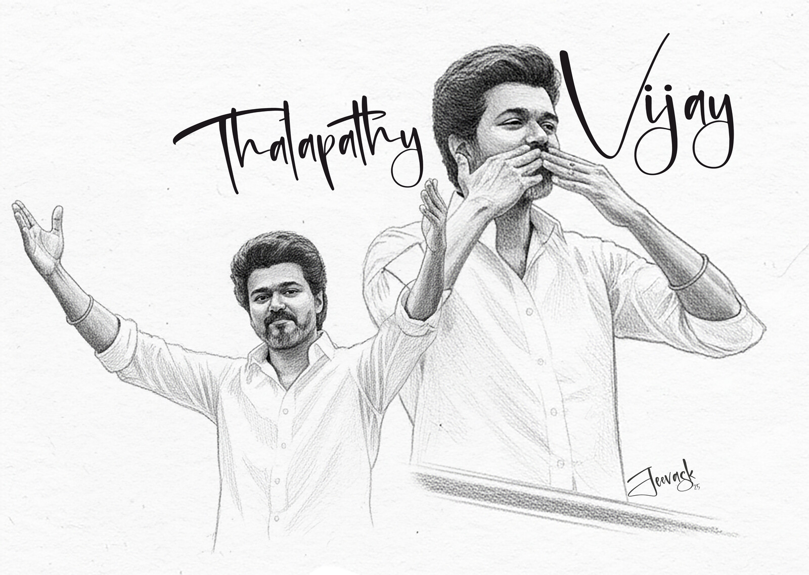 Jeeva Artist SK - Thalapathy Vijay Charcoal Pencil Art 2025 ஜணங்களின் ...