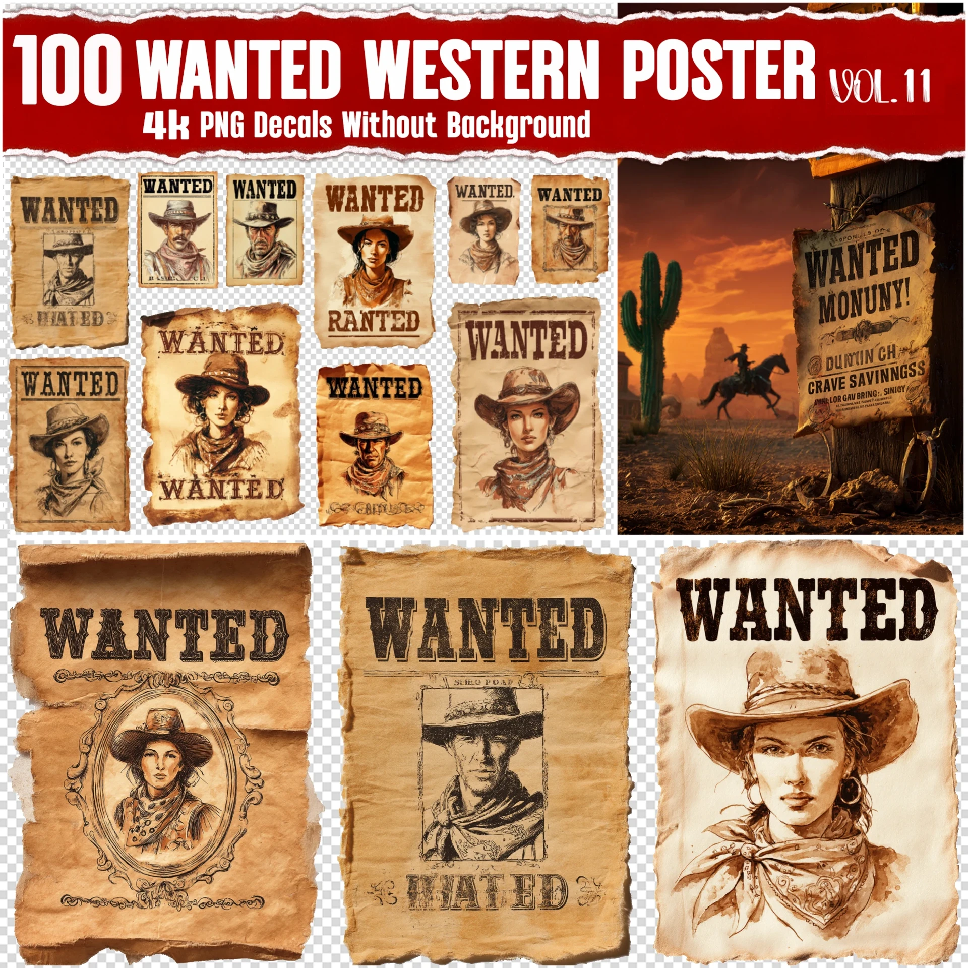 ArtStation - Wanted Western Poster VOL.10|4K PNG Without Backgrounds