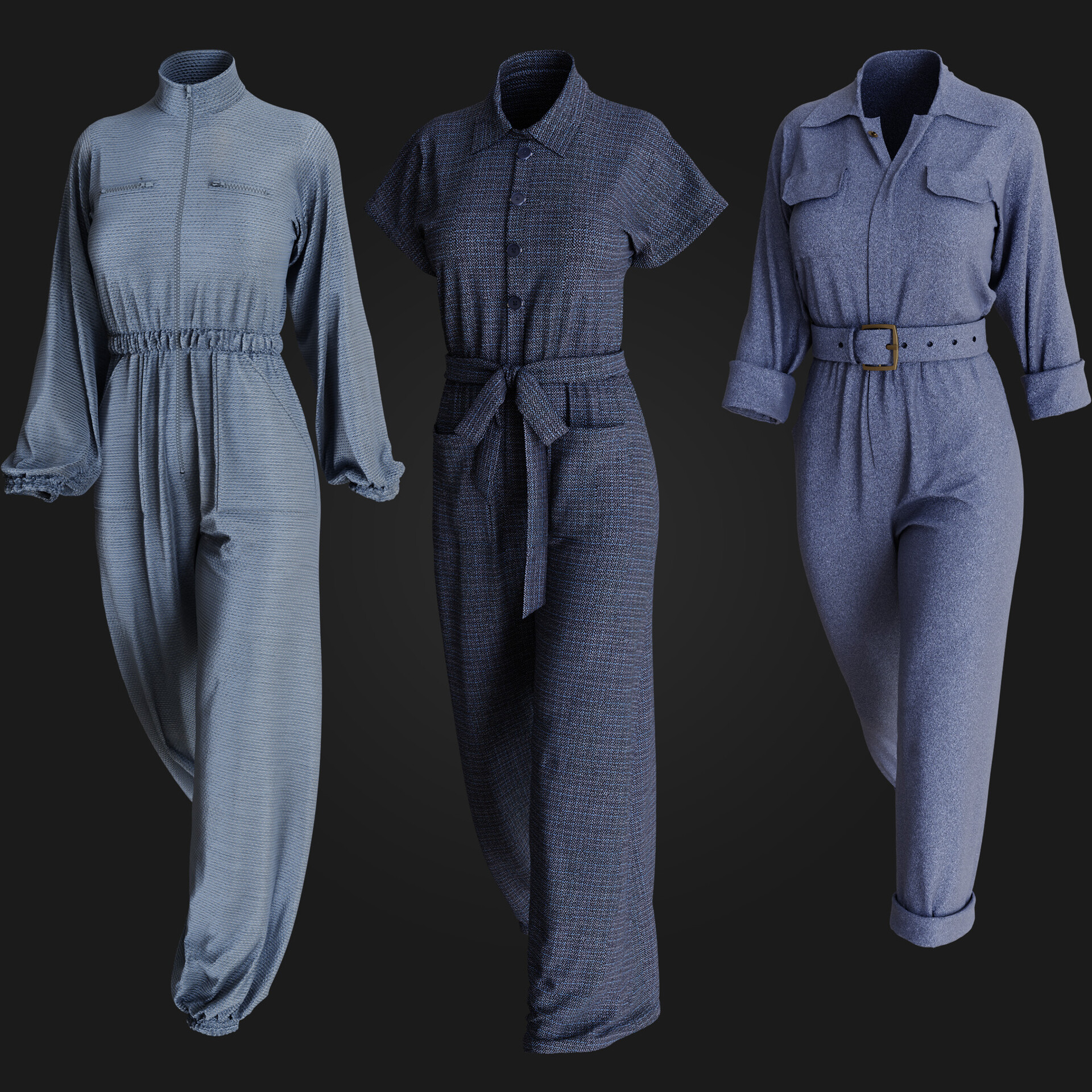 ArtStation - 3 jumpsuits[fbx+obj+zprj+blend][md+clo]vol02