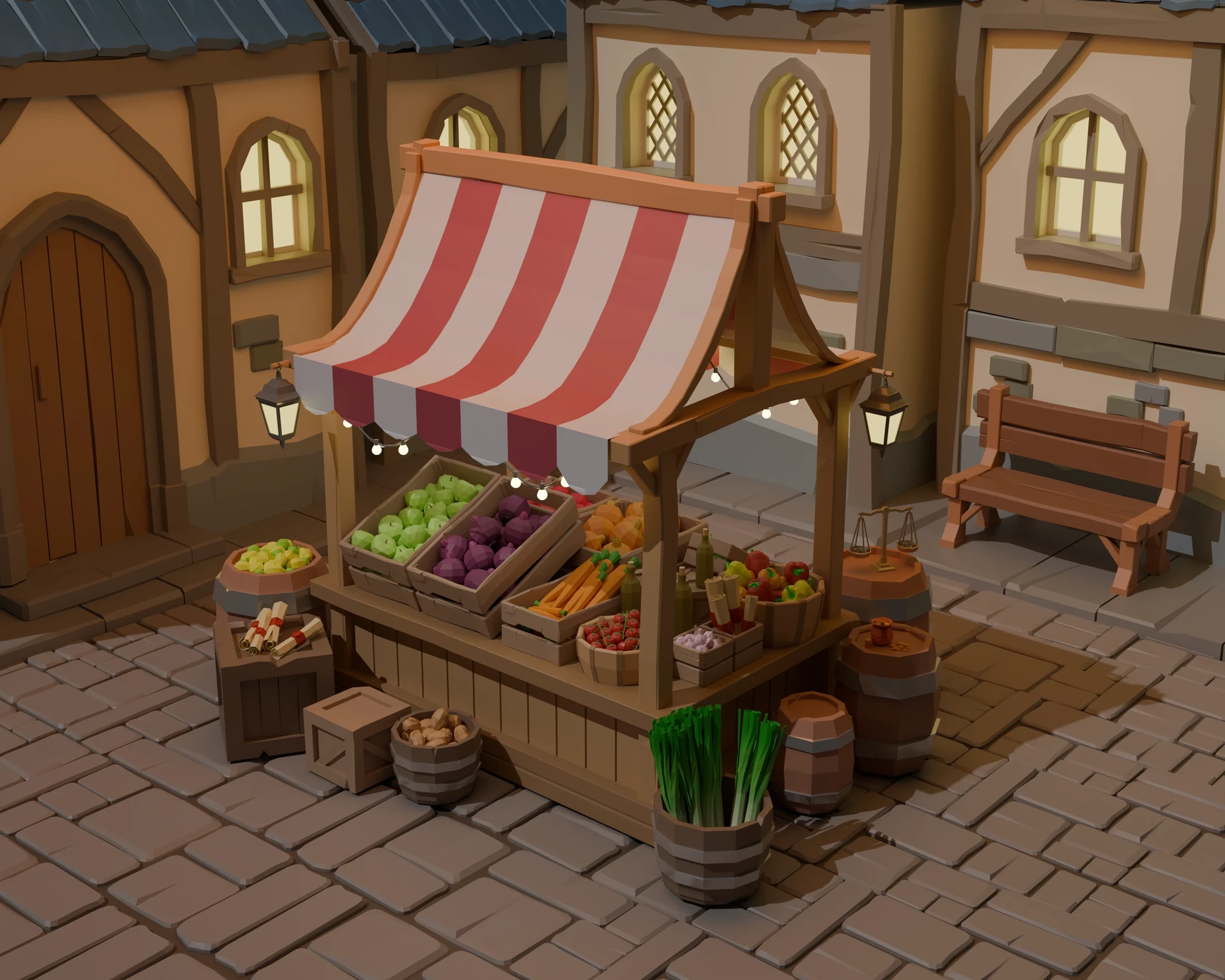 ArtStation - Low poly, stylised medieval market stall
