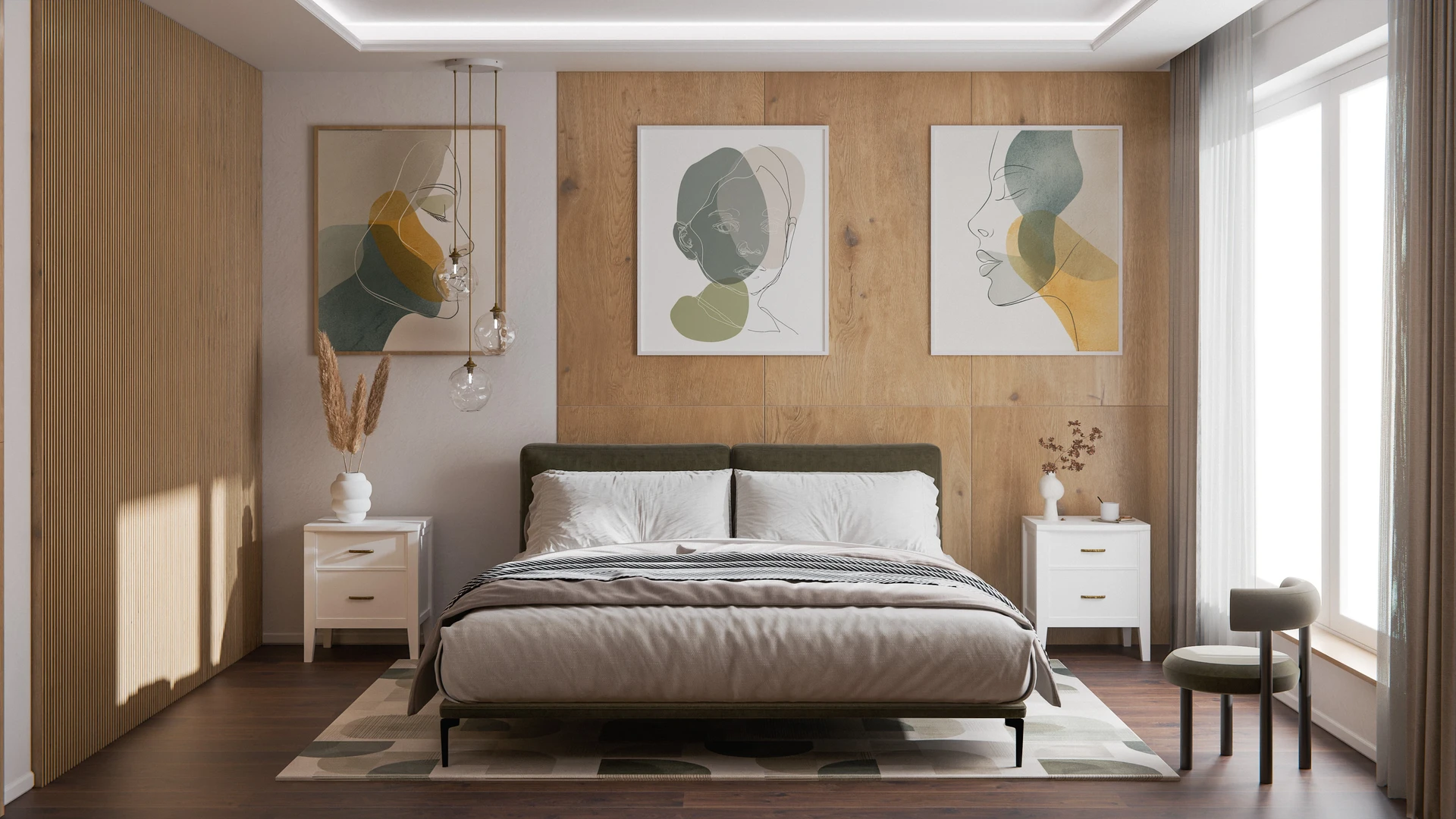 ArtStation - Warm Autumn Tones - Scandinavian Bedroom Interior | Architectural Visualization ...