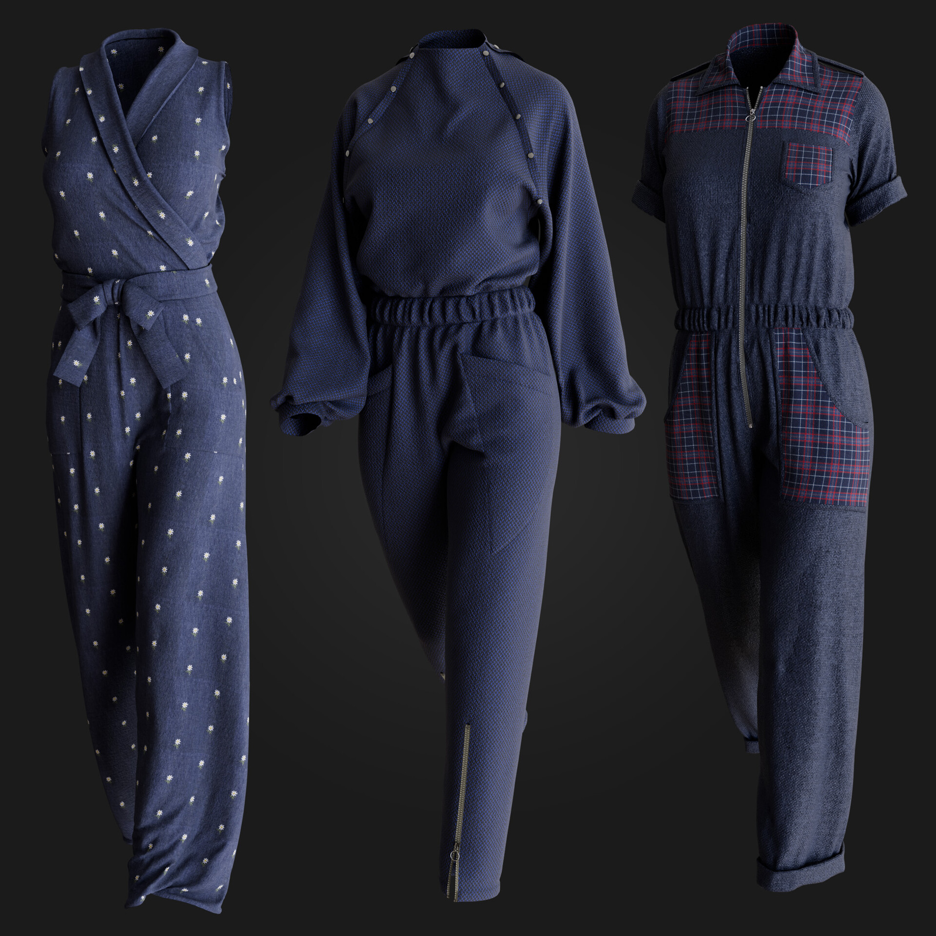 ArtStation - 3 Jumpsuits[fbx+obj+zprj+blend][md+clo]vol04